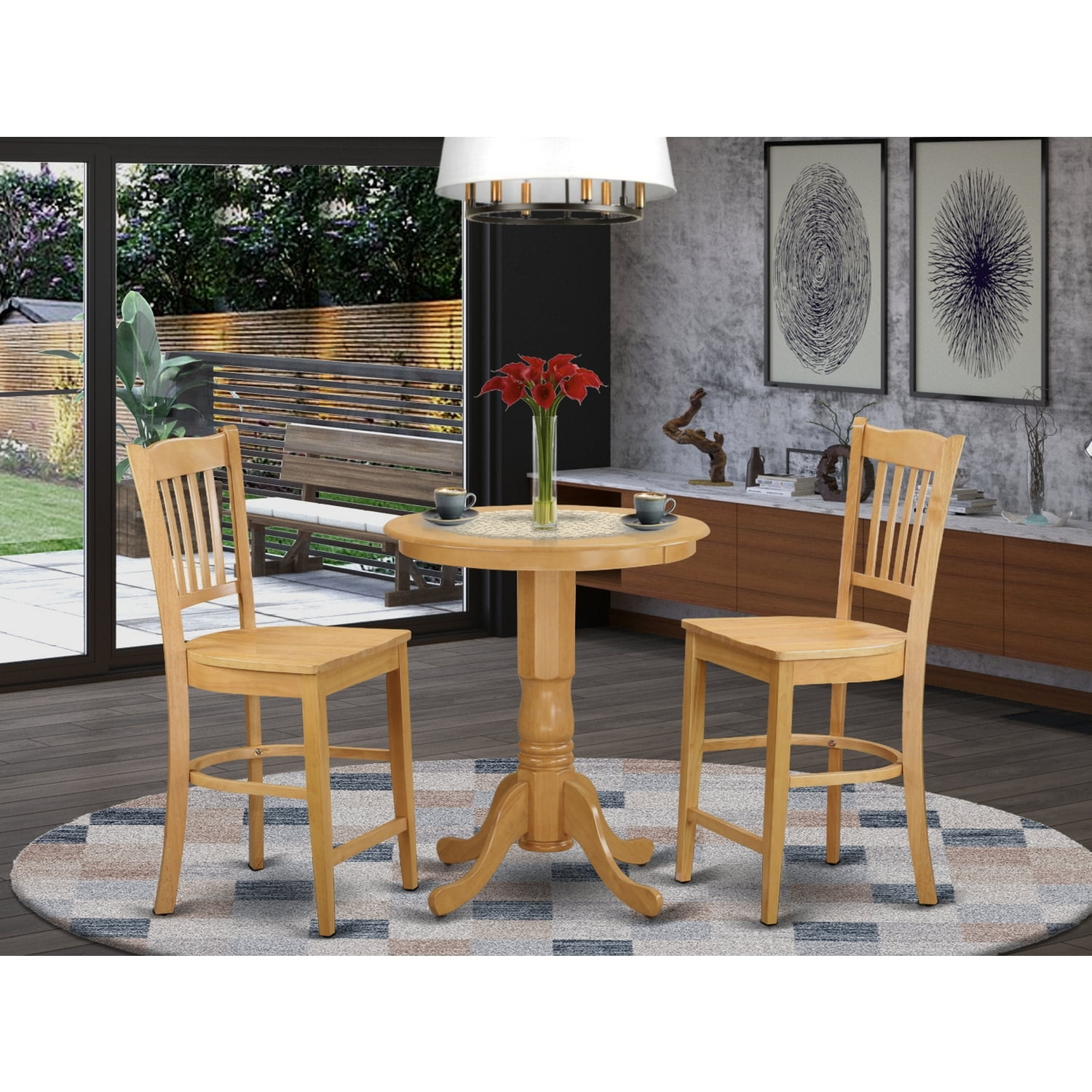 Counter Height Dining Set - 3 Piece Table & Chairs - Modern Kitchen Set ...