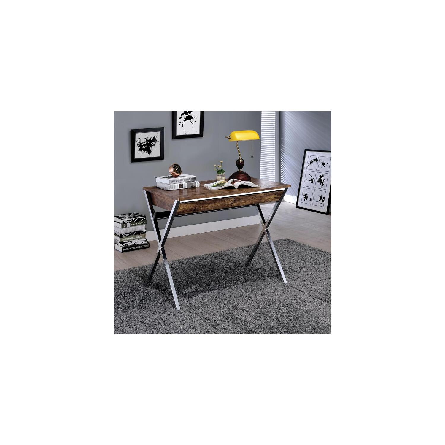 HomeStock Mid-Century Marvel Desk, Weathered Oak & Chrome - Walmart.com