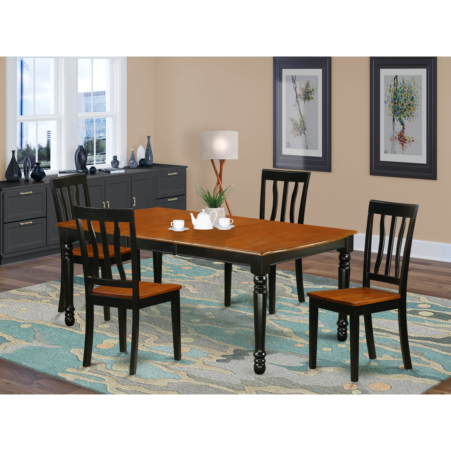 Kitchen Table Set 5 Piece Dining Set Modern Table & Chairs Black Cherry ...