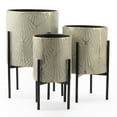 HomeStock Modern Marvel Set Of 3 Gray And Gold Metal Cachepot Planters ...