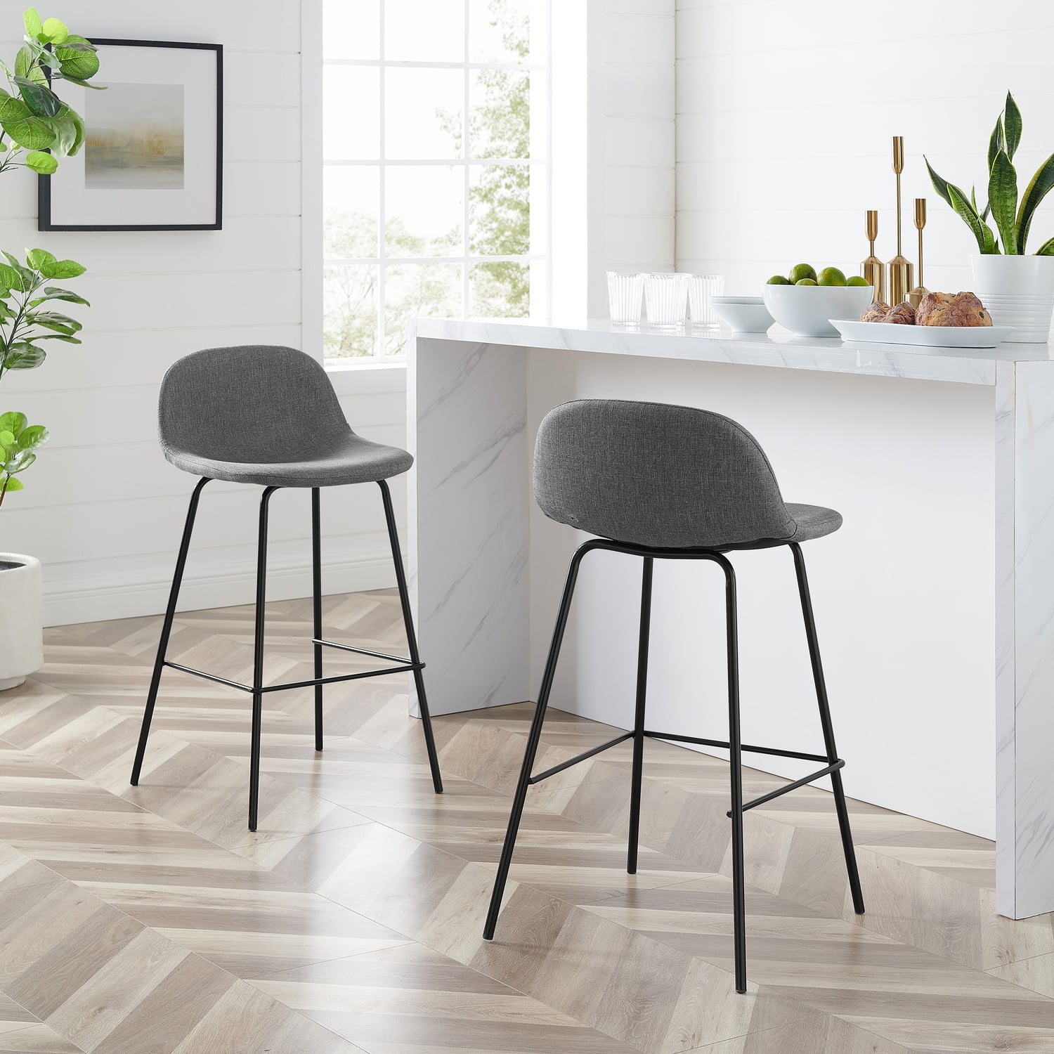 HomeStock Modern Minimalism 2Pc Counter Stool Set Gray/ Matte Black - 2 ...