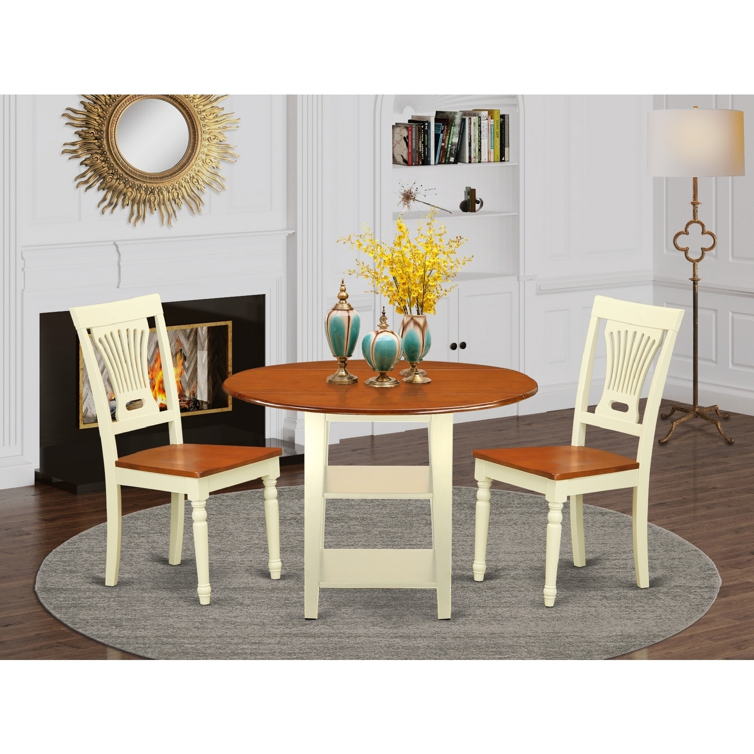 Modern 3 Piece Dinette Set - Round Table & 2 Chairs - Kitchen Dining ...