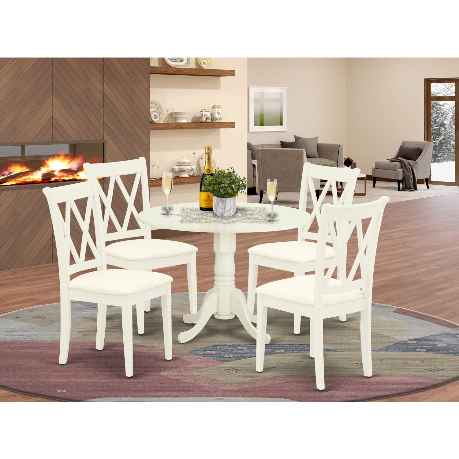 HomeStock Modern Minimalism 5Pc Dining Set Includes A Round Dinette Table With Drop Leaves And ...