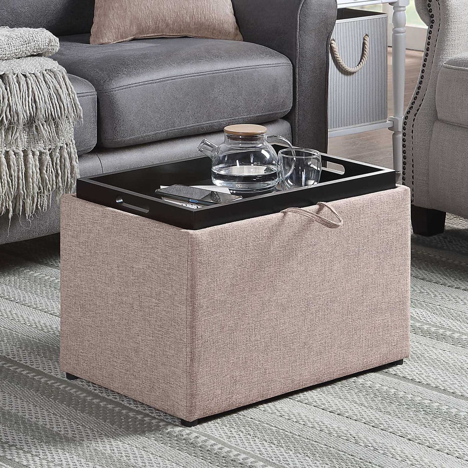 HomeStock Modern Minimalism Accent Storage Ottoman With Reversible Tray ...