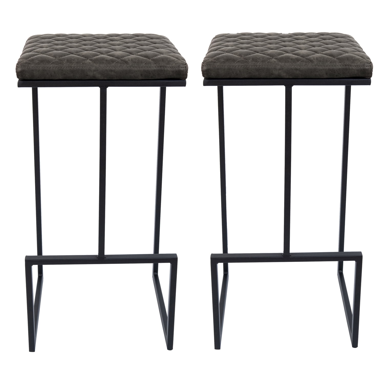 Modern Bar Stools - Leather Quilted Counter Height Stools - Metal Frame ...