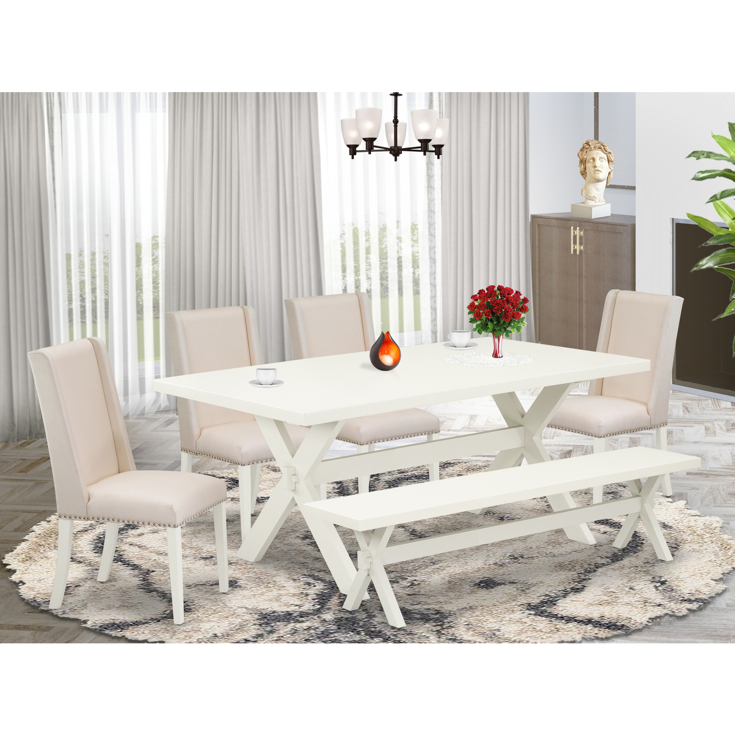 HomeStock Modern Motifs 6-Piece Kitchen Dining Table Set-Cream Color ...