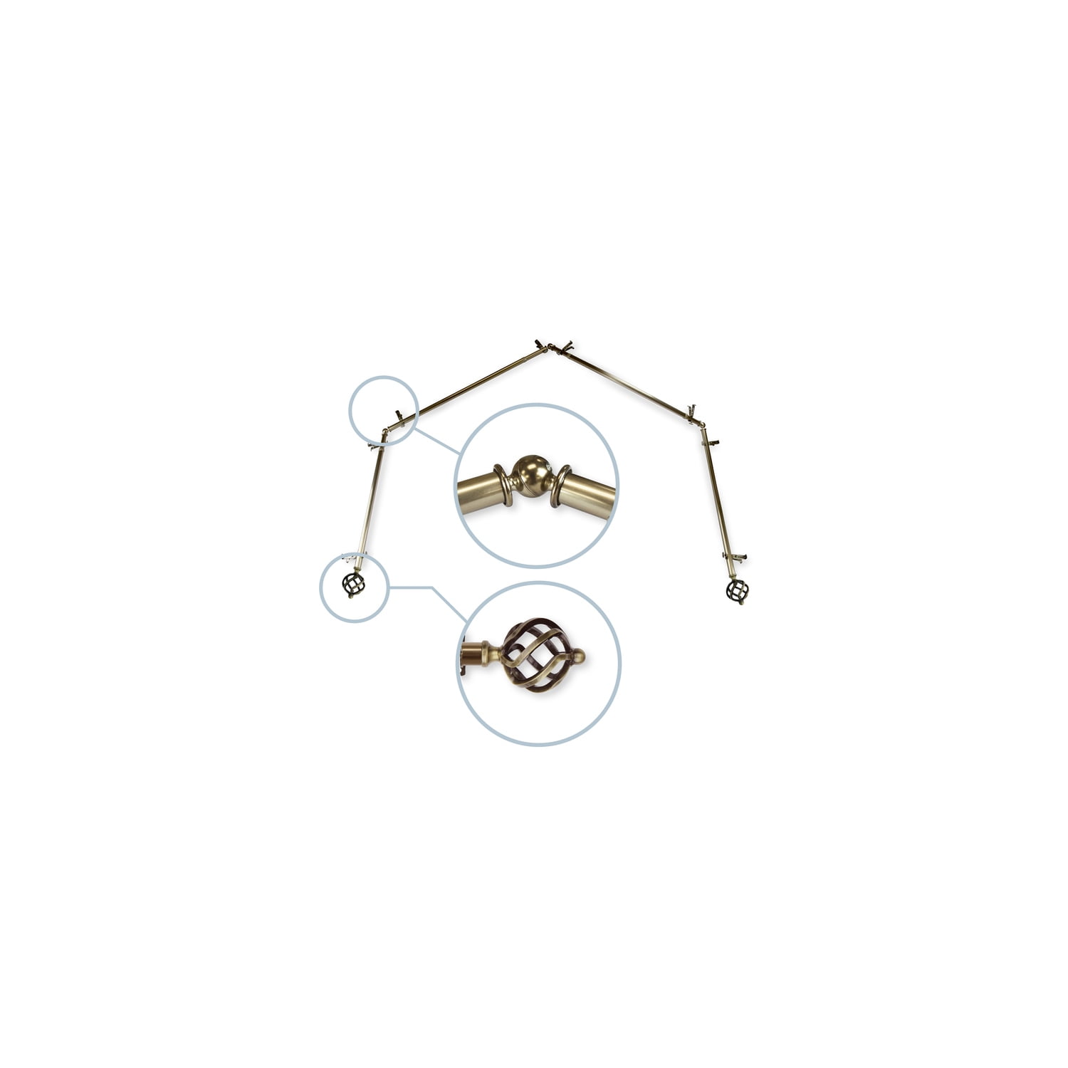 Modern Curtain Rods & Hardware Set - Antique Brass Finials, Corner ...