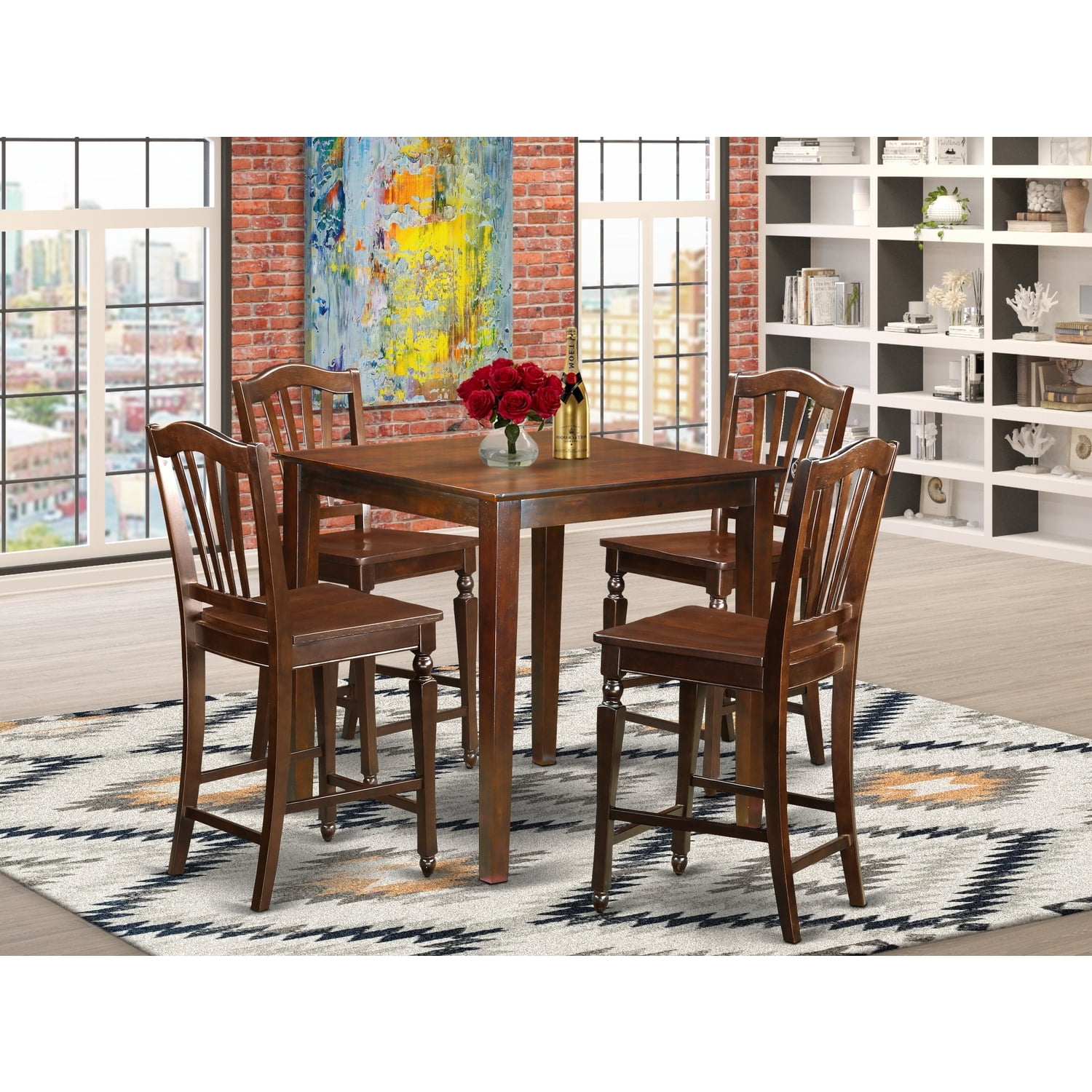 Modern Pub Table & Kitchen Chairs Set - 36" Square Table with 4 Stools ...