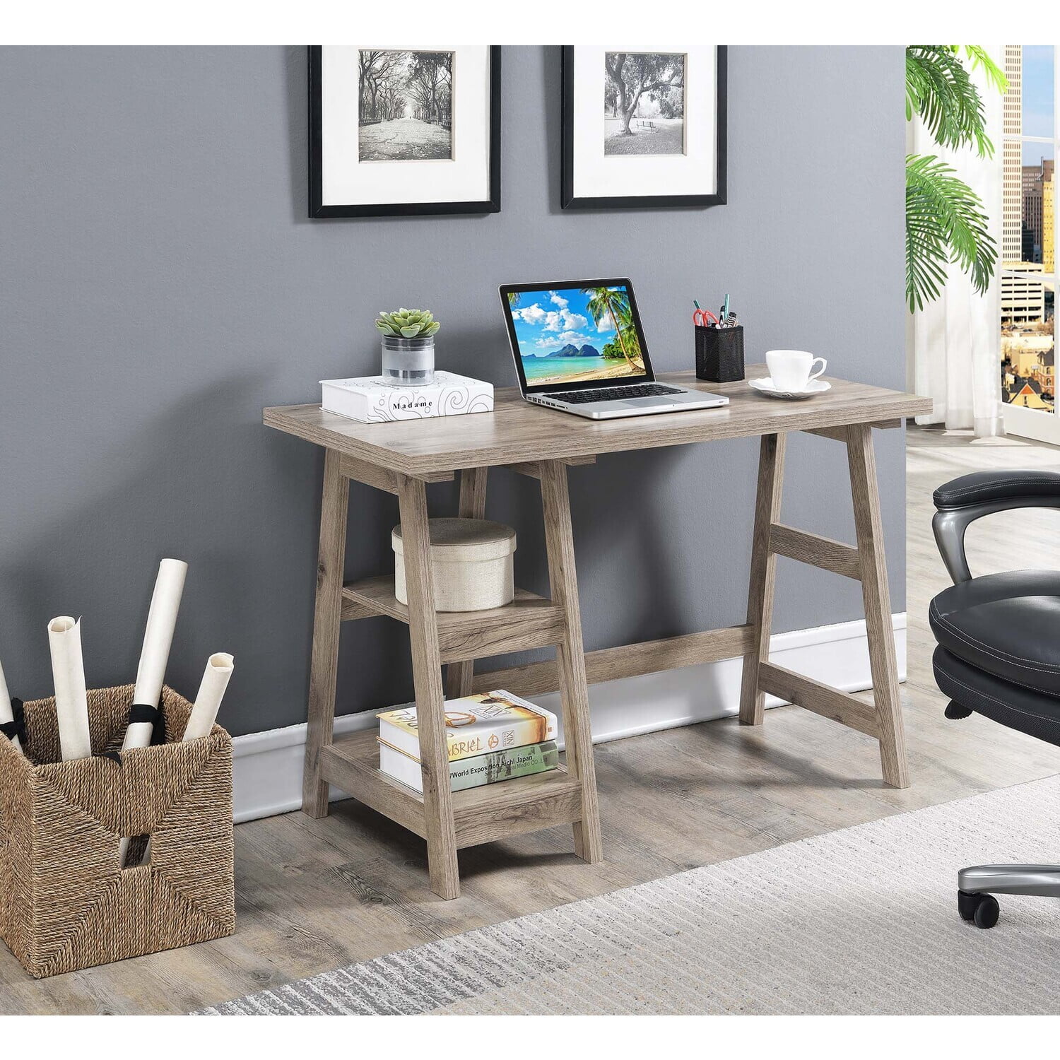 Modern Trestle Desk - Home Office Computer Writing Table - Sleek Design ...