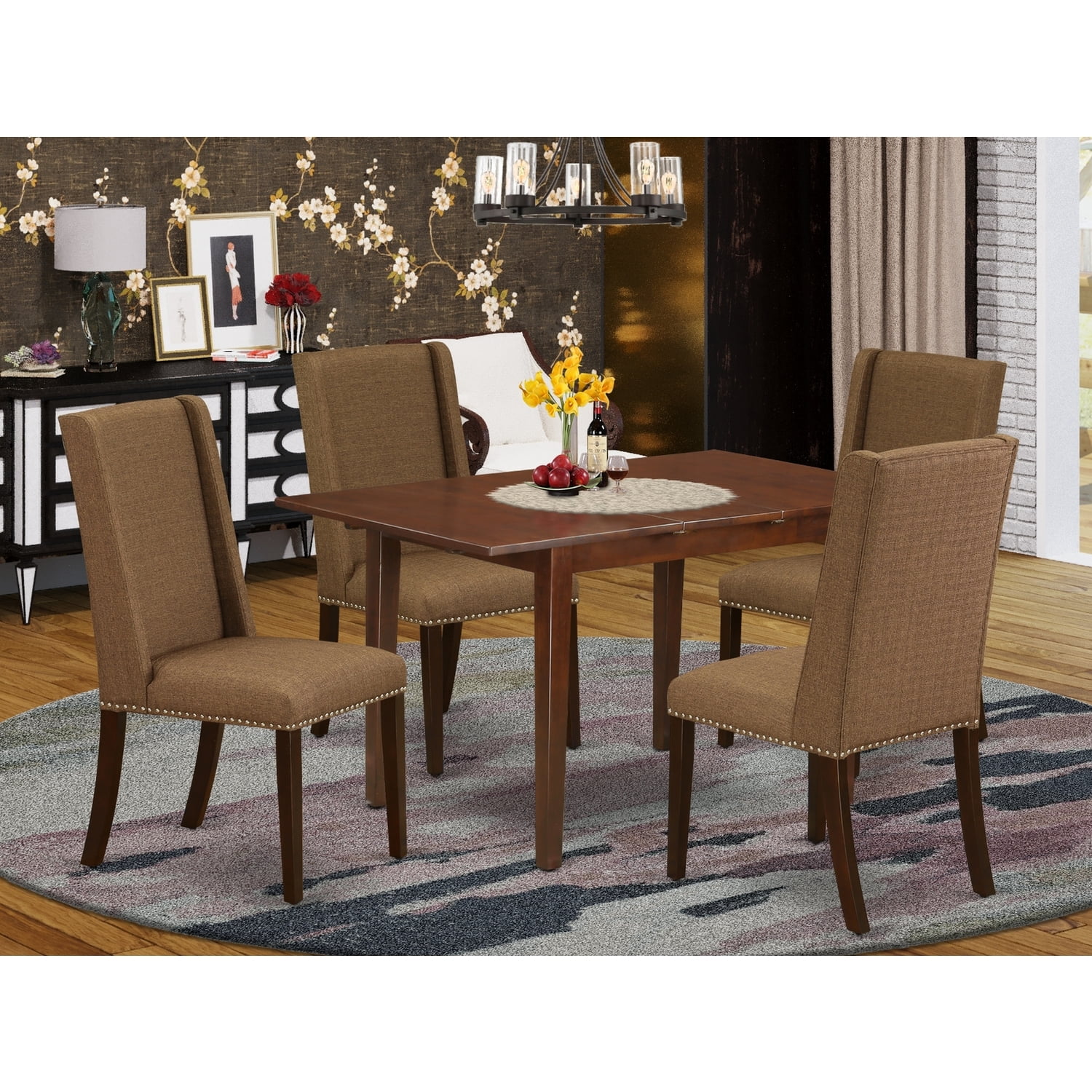 Modern 5-Pc Dining Set - Table & 4 Parsons Chairs - Hardwood Frame ...