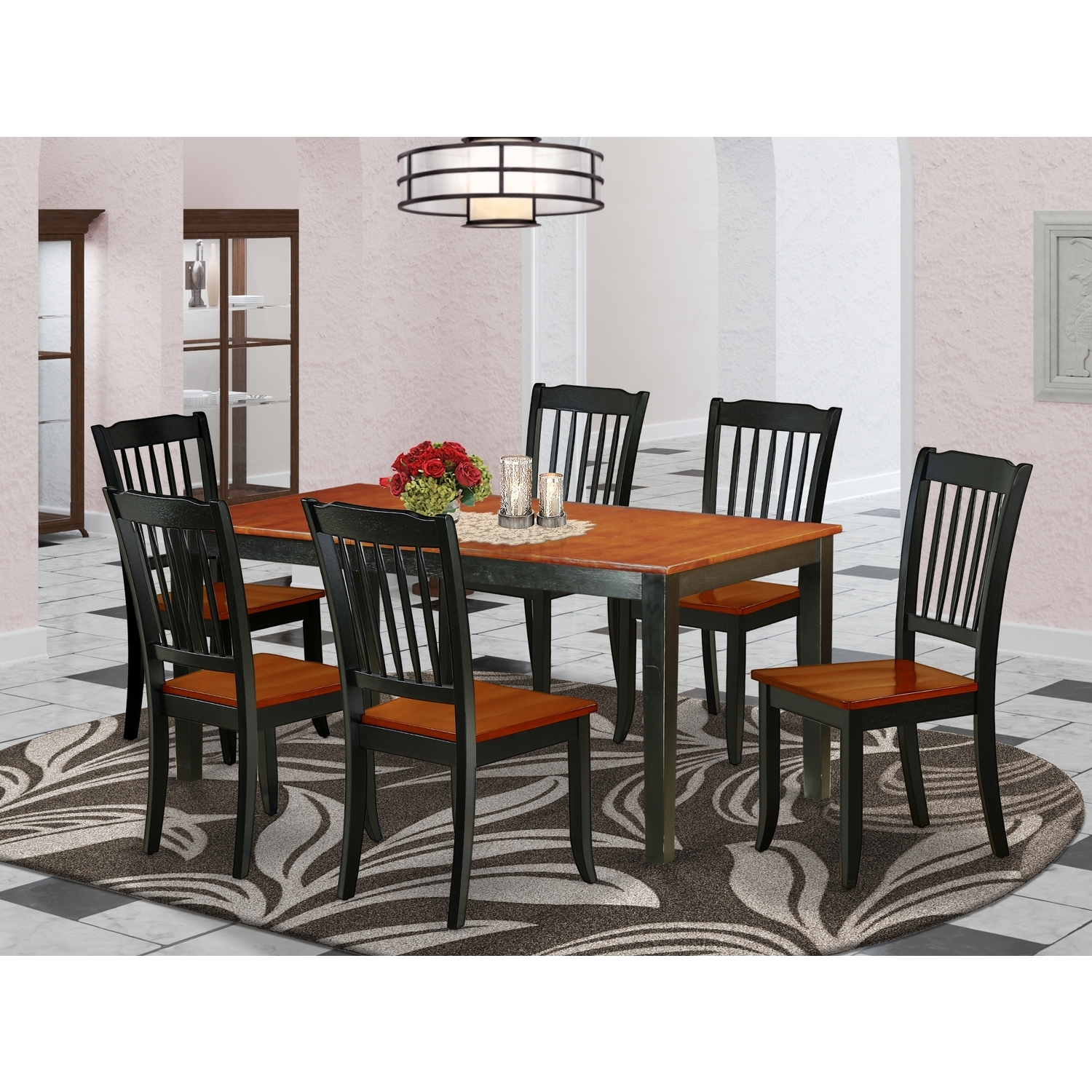 Modern Rectangular Dining Set - 7Pc Table & Chair Set - 54/66 Inch ...