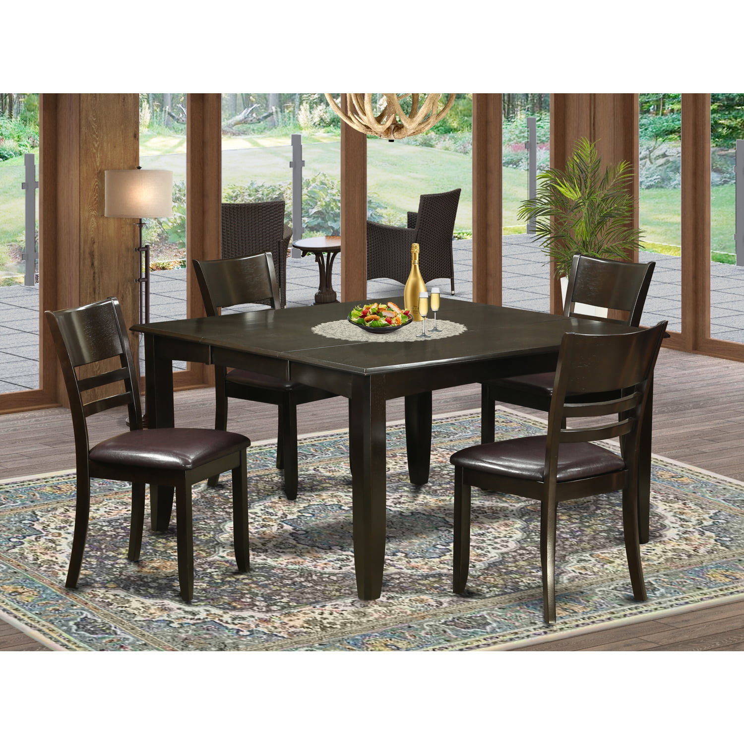 Modern Dinette Set - 54 Inch Table with 8 Chairs - Cappuccino Finish ...