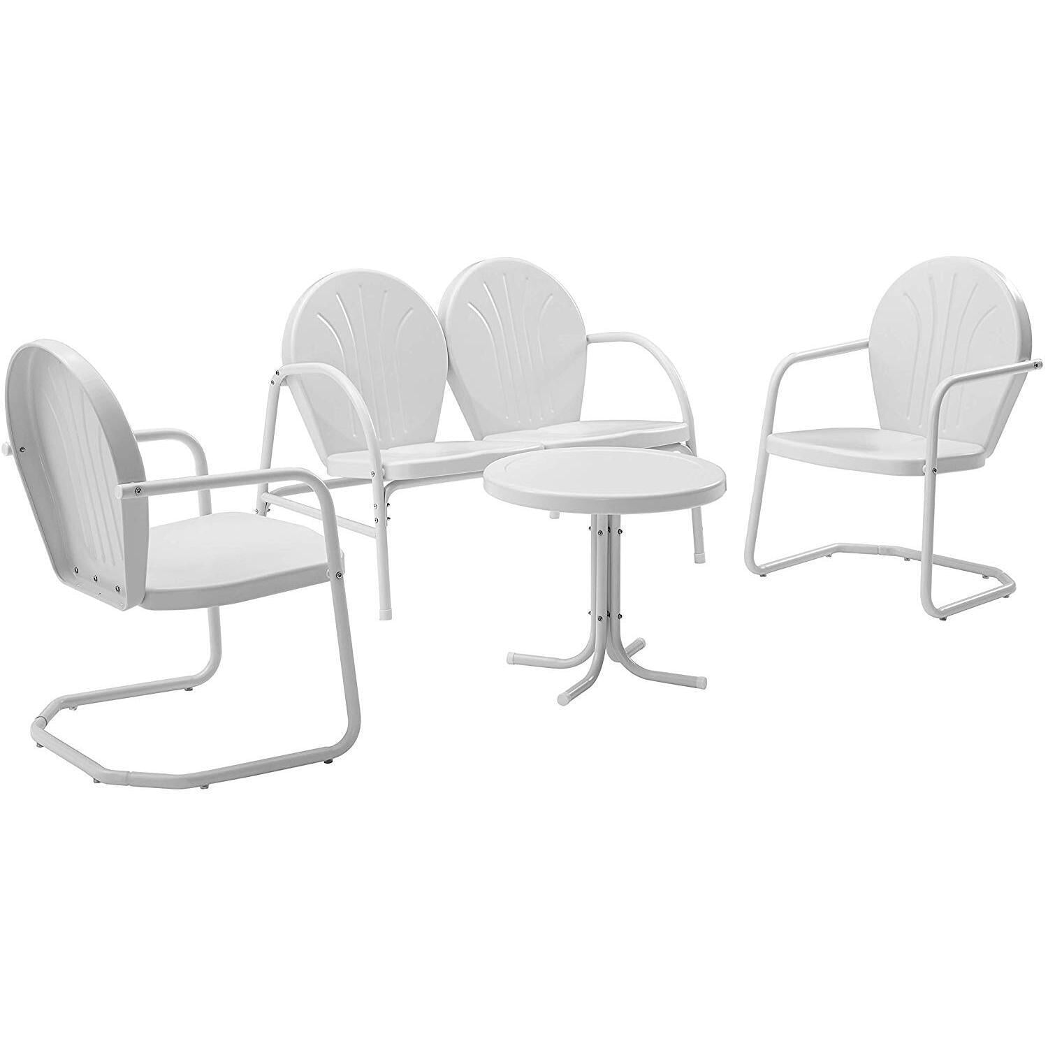 HomeStock Mountain Lodge 4Pc Outdoor Metal Conversation Set White Gloss ...