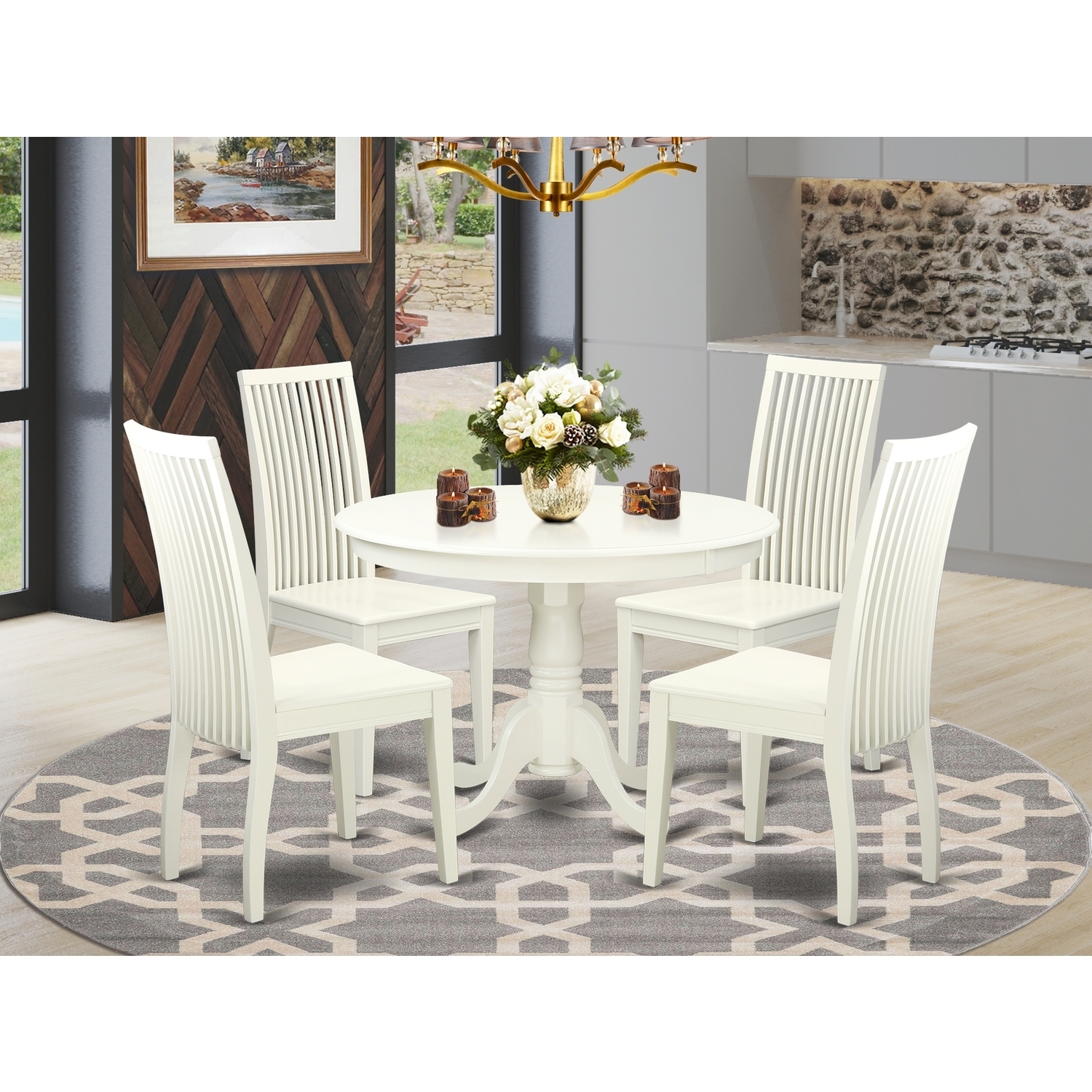 Mountain Lodge Dining Set - 5 Piece Table & Chairs - Linen White Finish ...