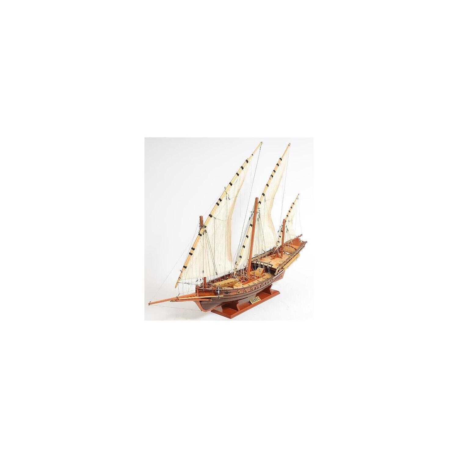 HomeStock Mountain Lodge Xebec Ship Model Includes Three Masts with Riggings and Gold Coated ...