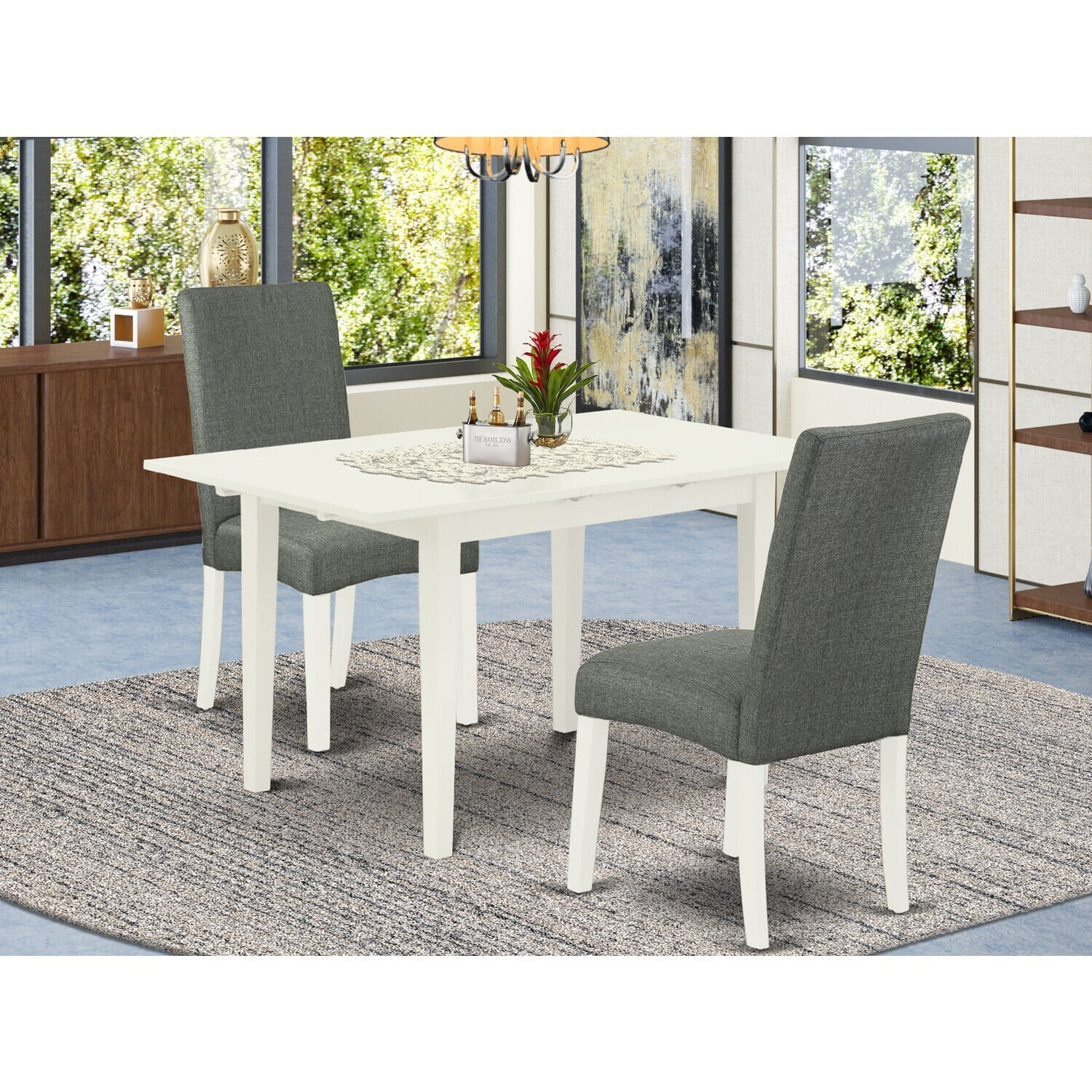 Wood Dining Table Set with Parsons Chairs - 3 Piece Rectangular Table ...