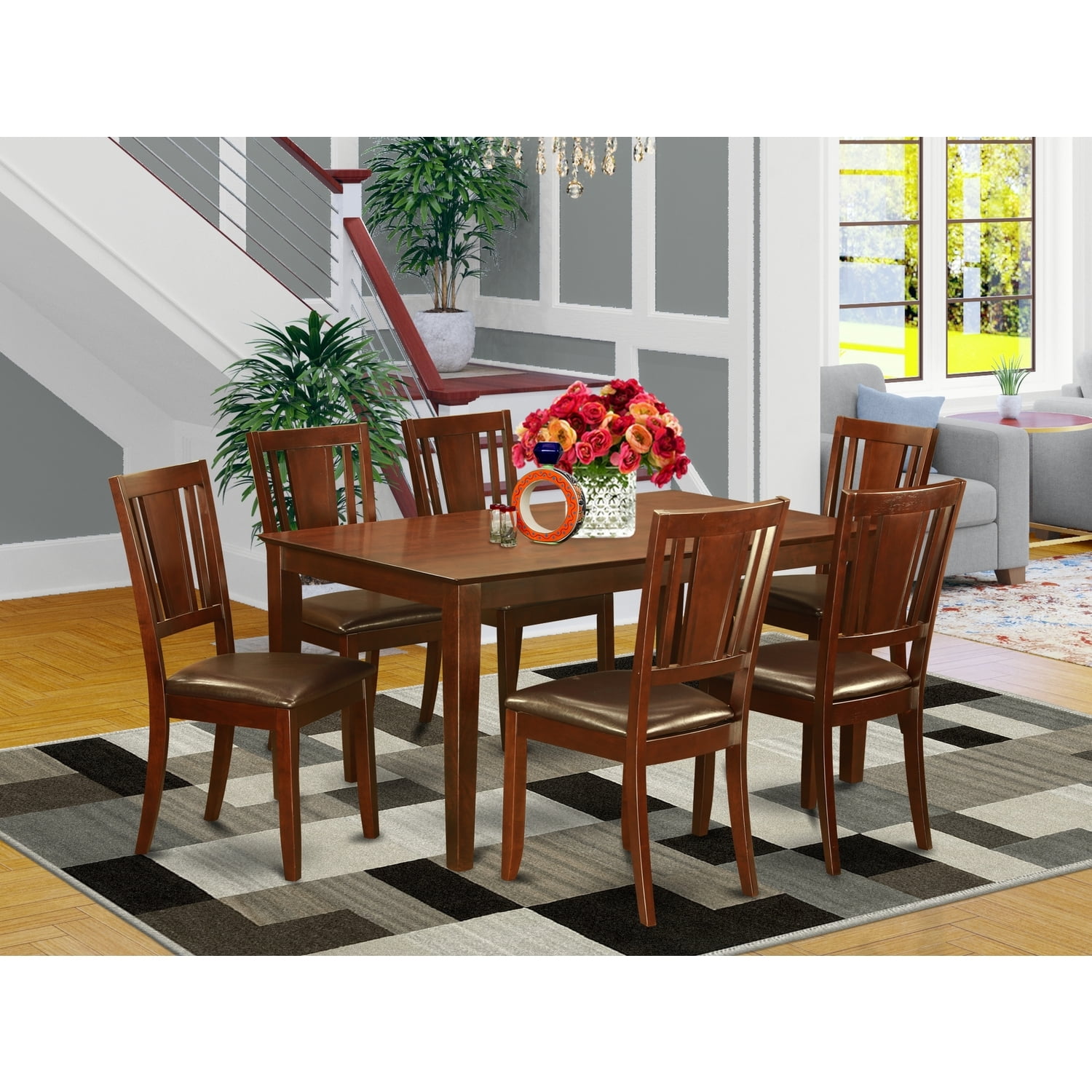 Homestock Mountain Majesty Room Set With Rectangular Table And Chairs, 60"X36"X30" Table And 6 ...