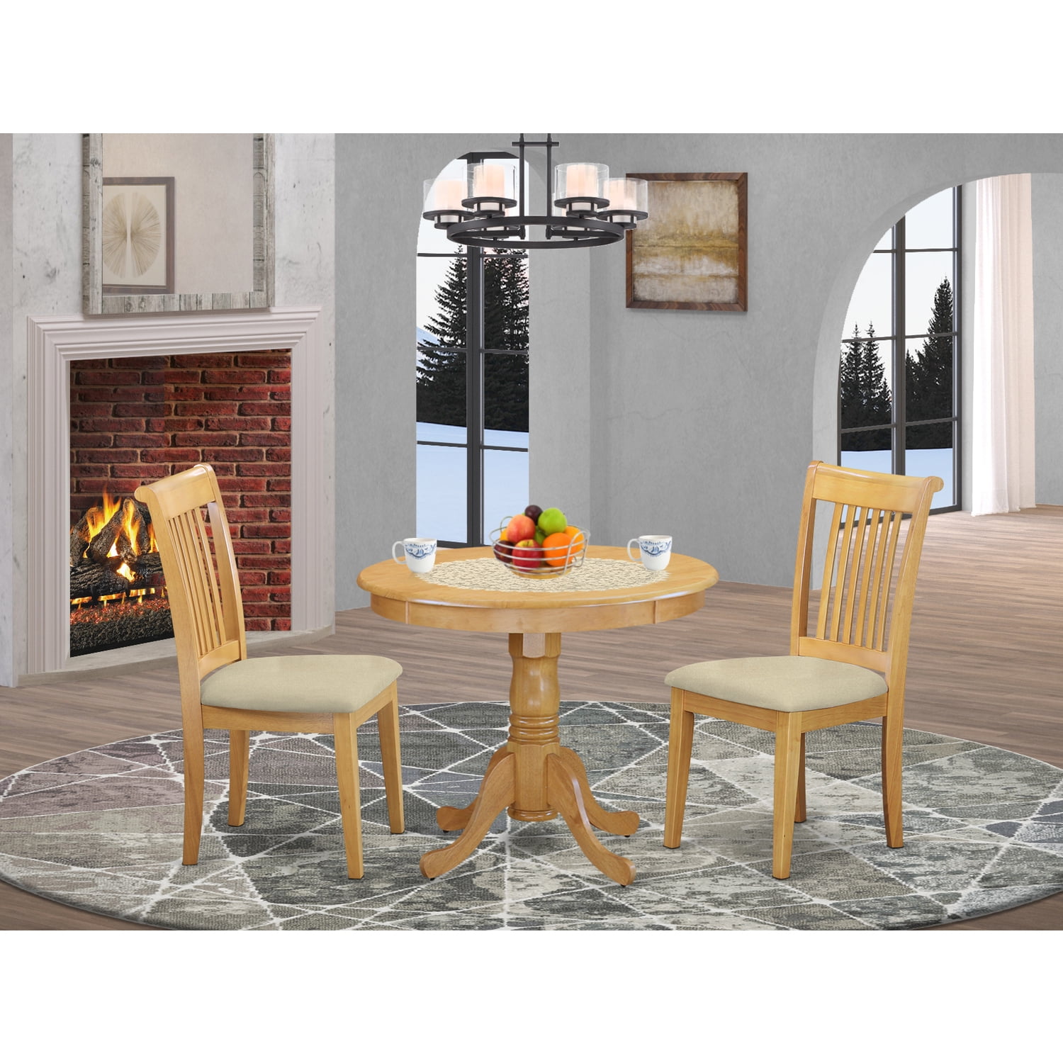 Kitchen Table Set 3pc Dining Table & Chairs - Round Table with 2 Side ...