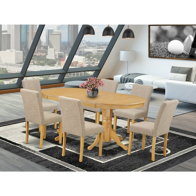 HomeStock Natural Beauty 7 Pc Dining Room Set Dining Table With Self Storing Butterfly Leaf And ...