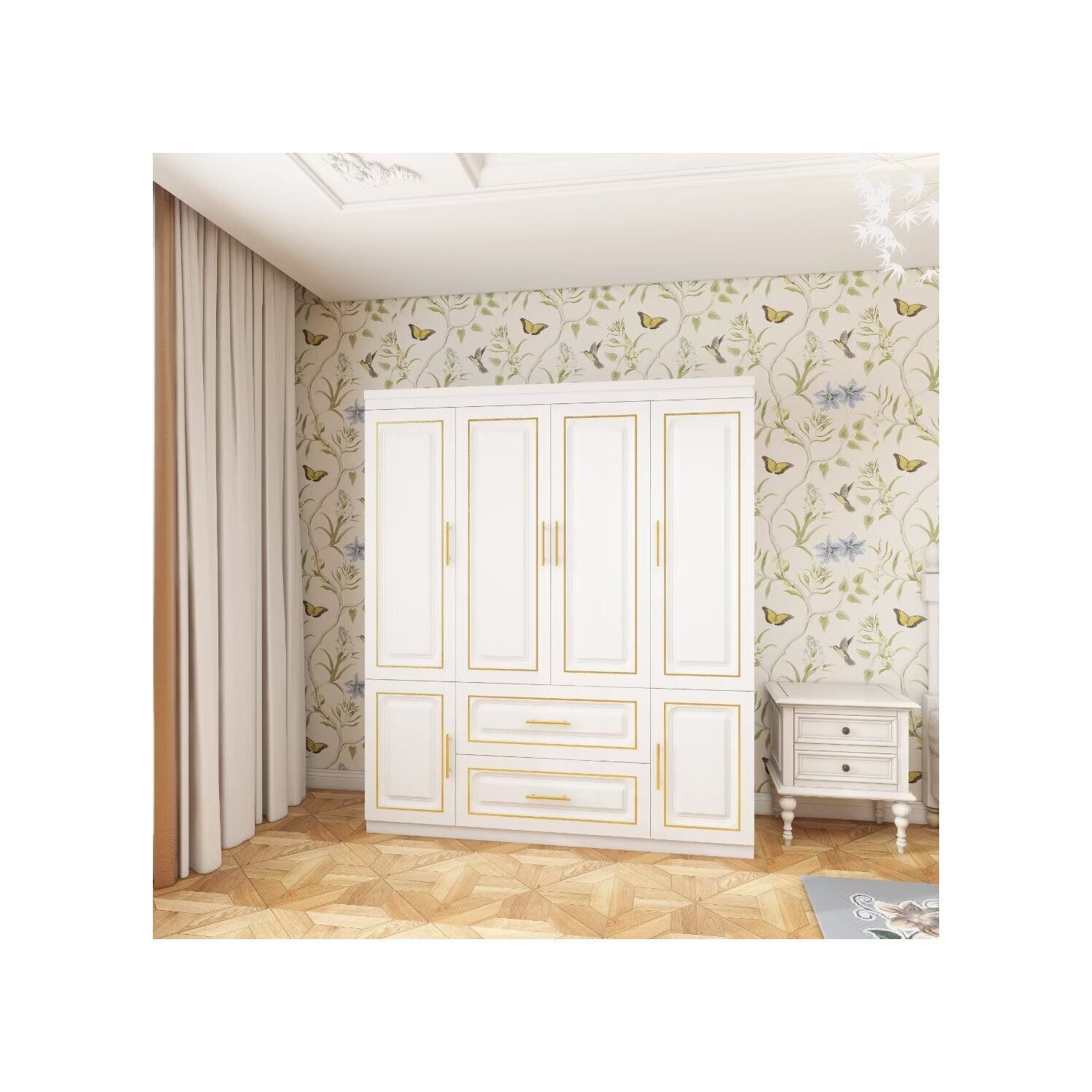 HomeStock Naturally Nice Armoire Closet, Modern White Wood Storage ...