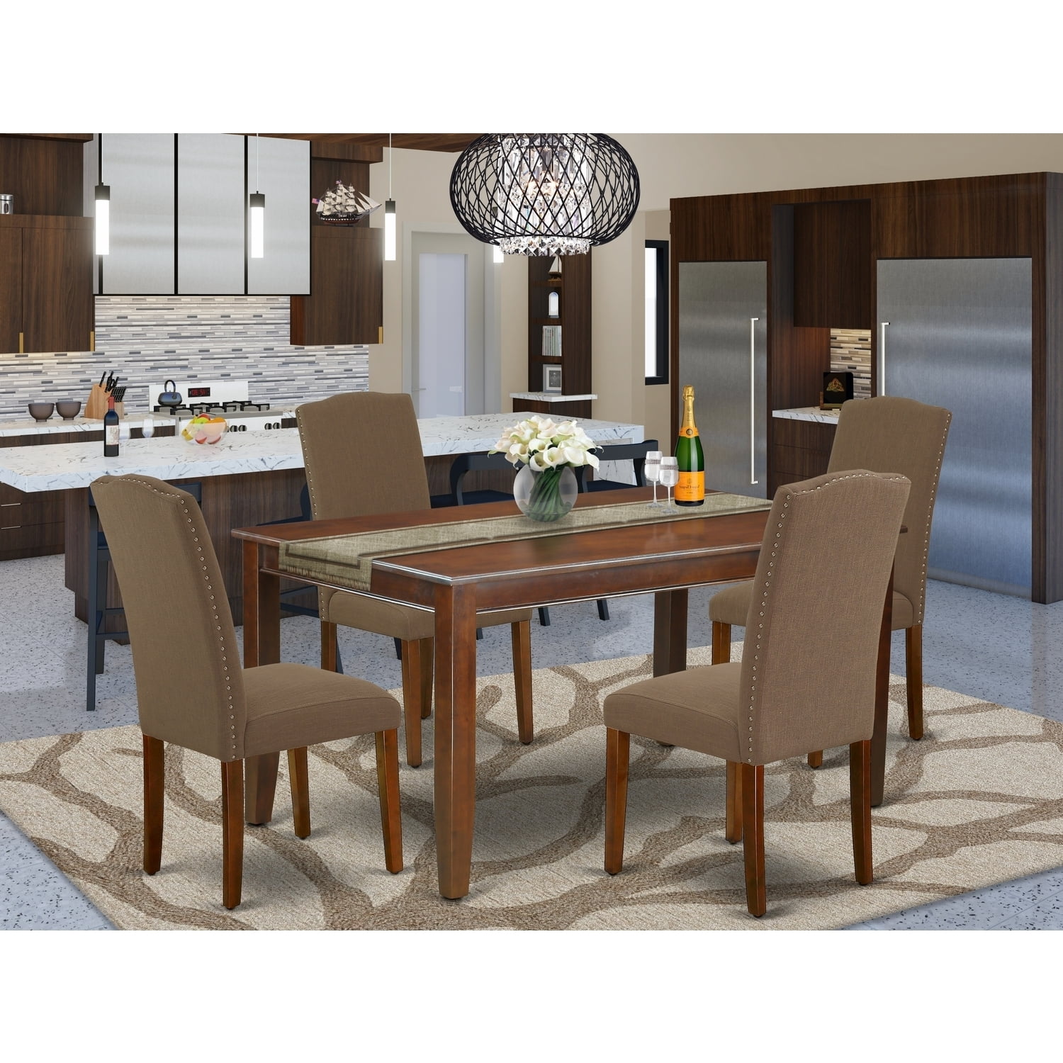 Rectangle Dining Table Set 5pc - 60 Inch Table & 4 Parson Chairs ...