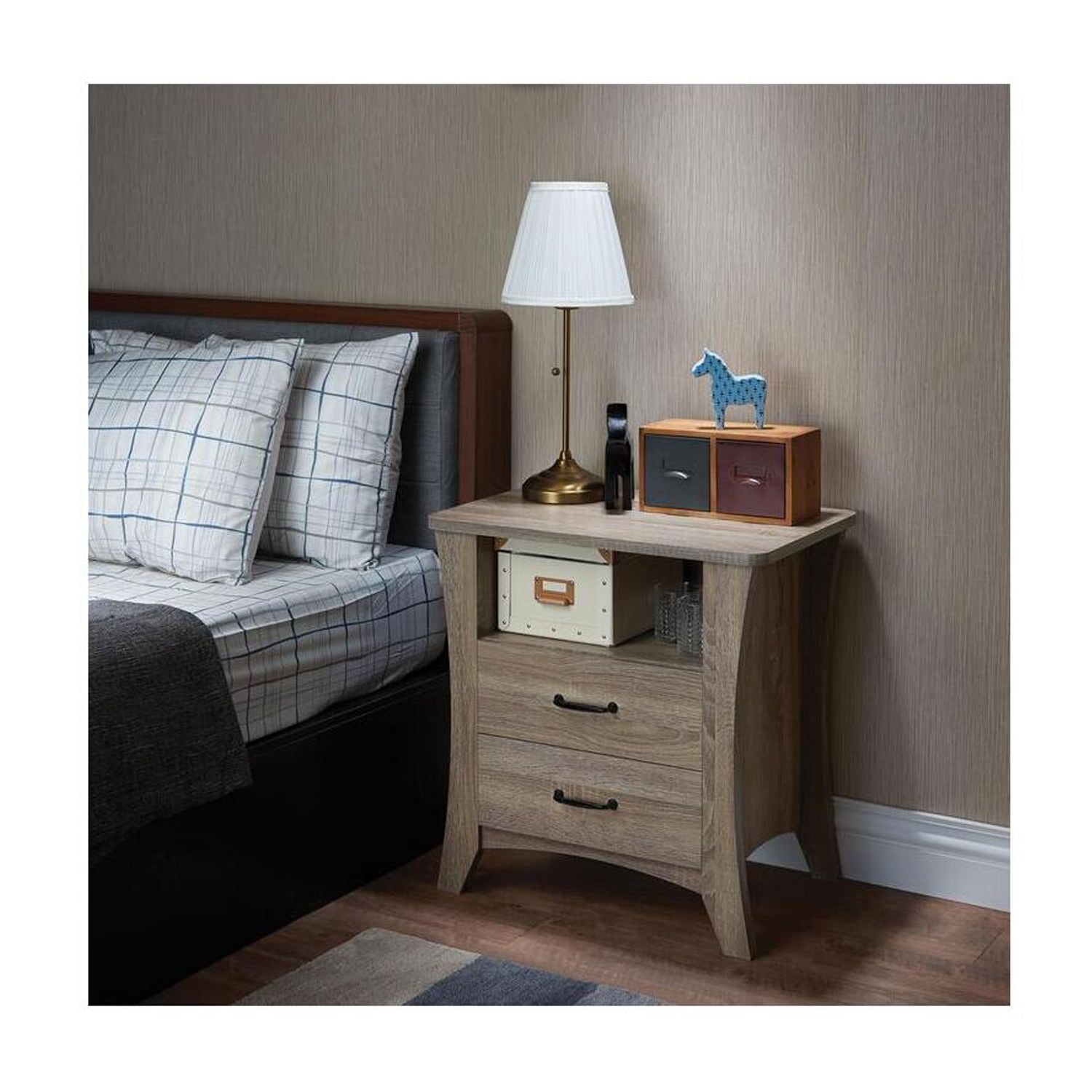 HomeStock Neo-Classical Nostalgia Nightstand, Rustic Natural Finish, 24 ...