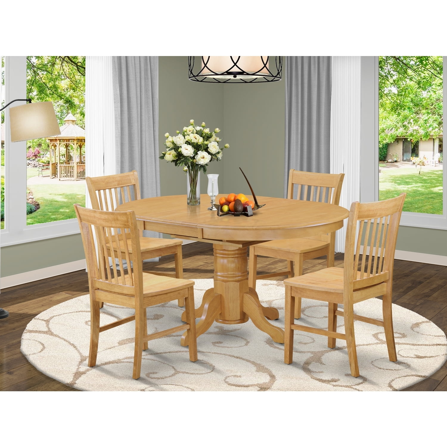 Dinette Set for 4 - 5 Piece Kitchen Table Set with Chairs - Oval Table & Butterfly Leaf - Oak ...