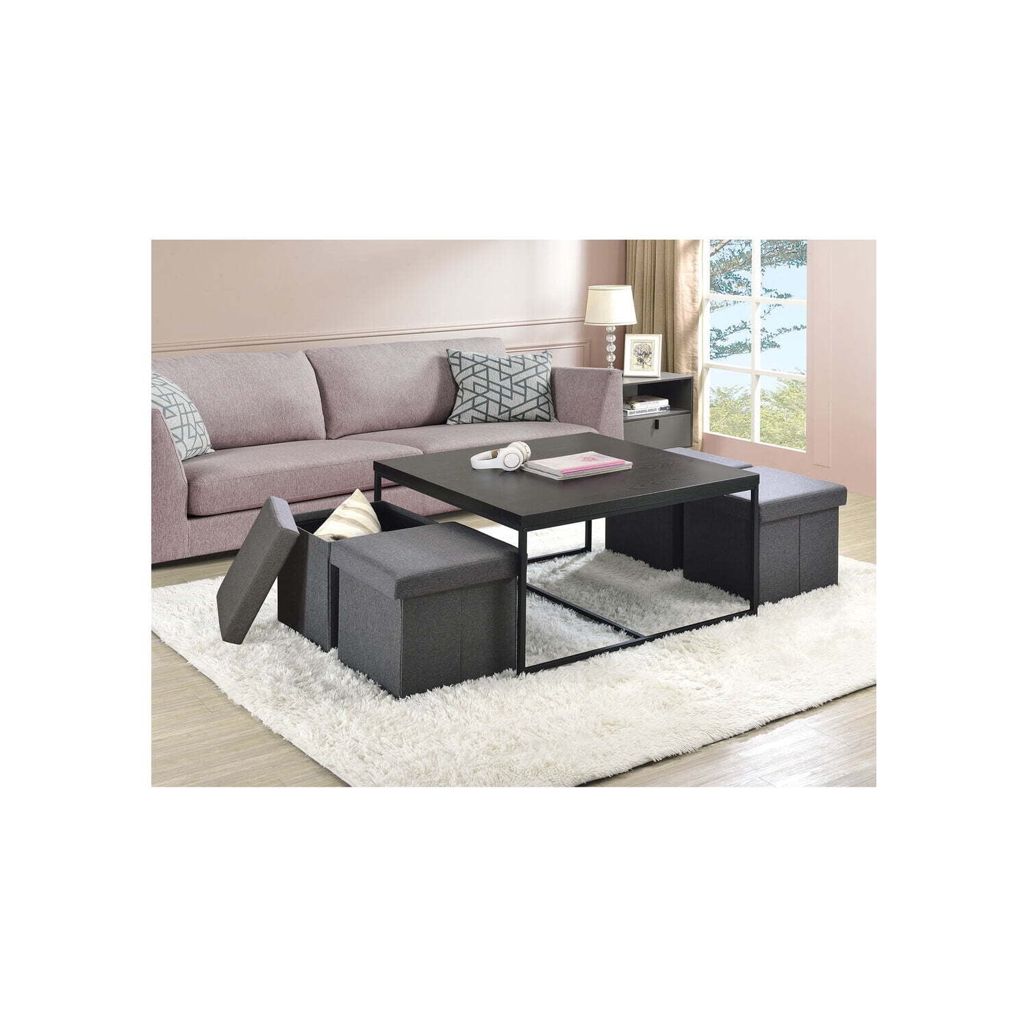 HomeStock Neo-Classical Nostalgia Wood Grain 5 Piece Coffee Table Set ...