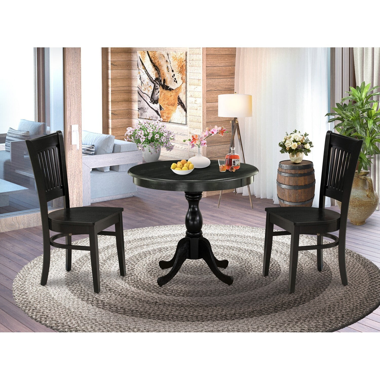 NeoClassical Dinette Set 3Pc - Modern Dining Table & Chairs - Black ...