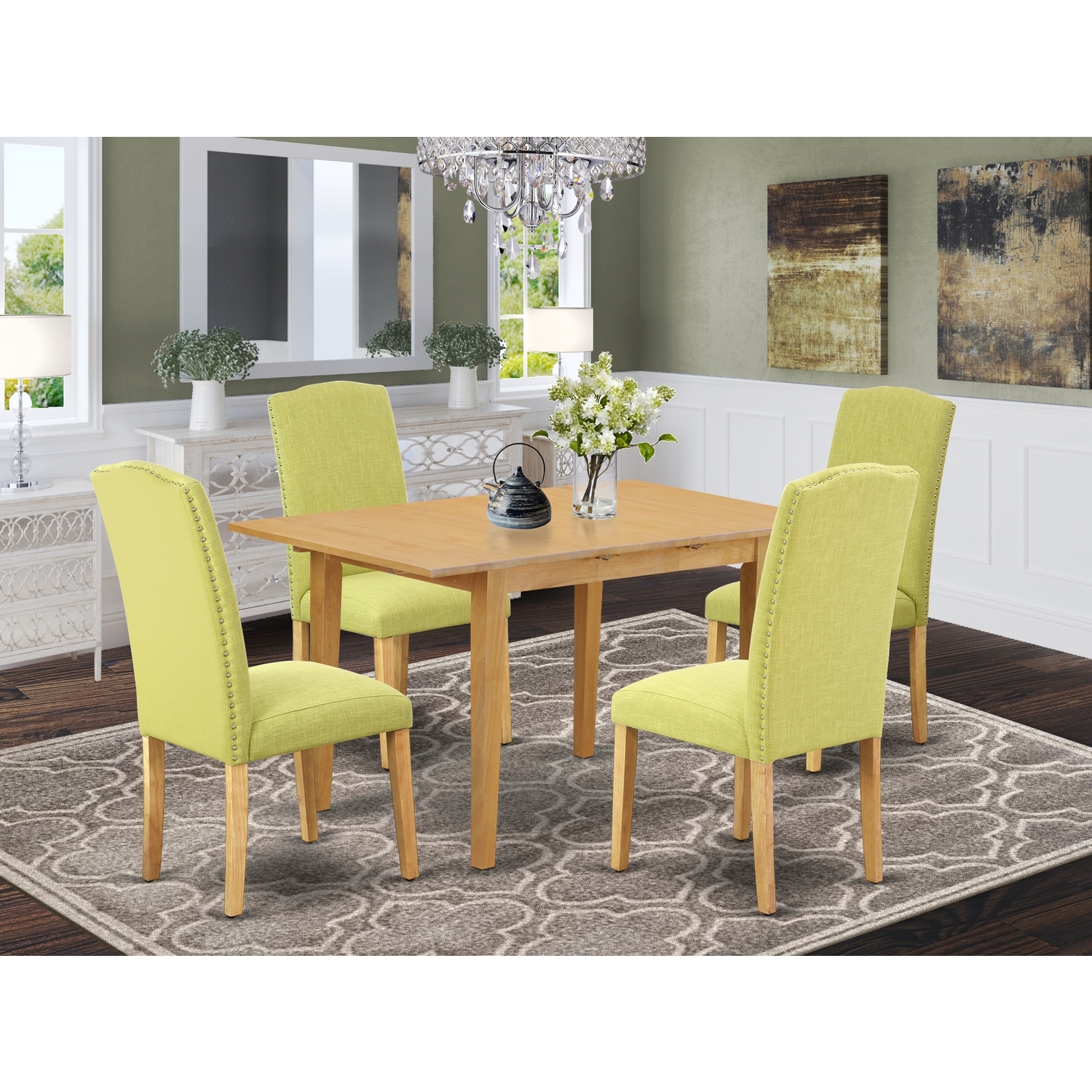 HomeStock Nordic Haven 5Pc Rectangle 42/53.5" Dinette Table With 12 In ...