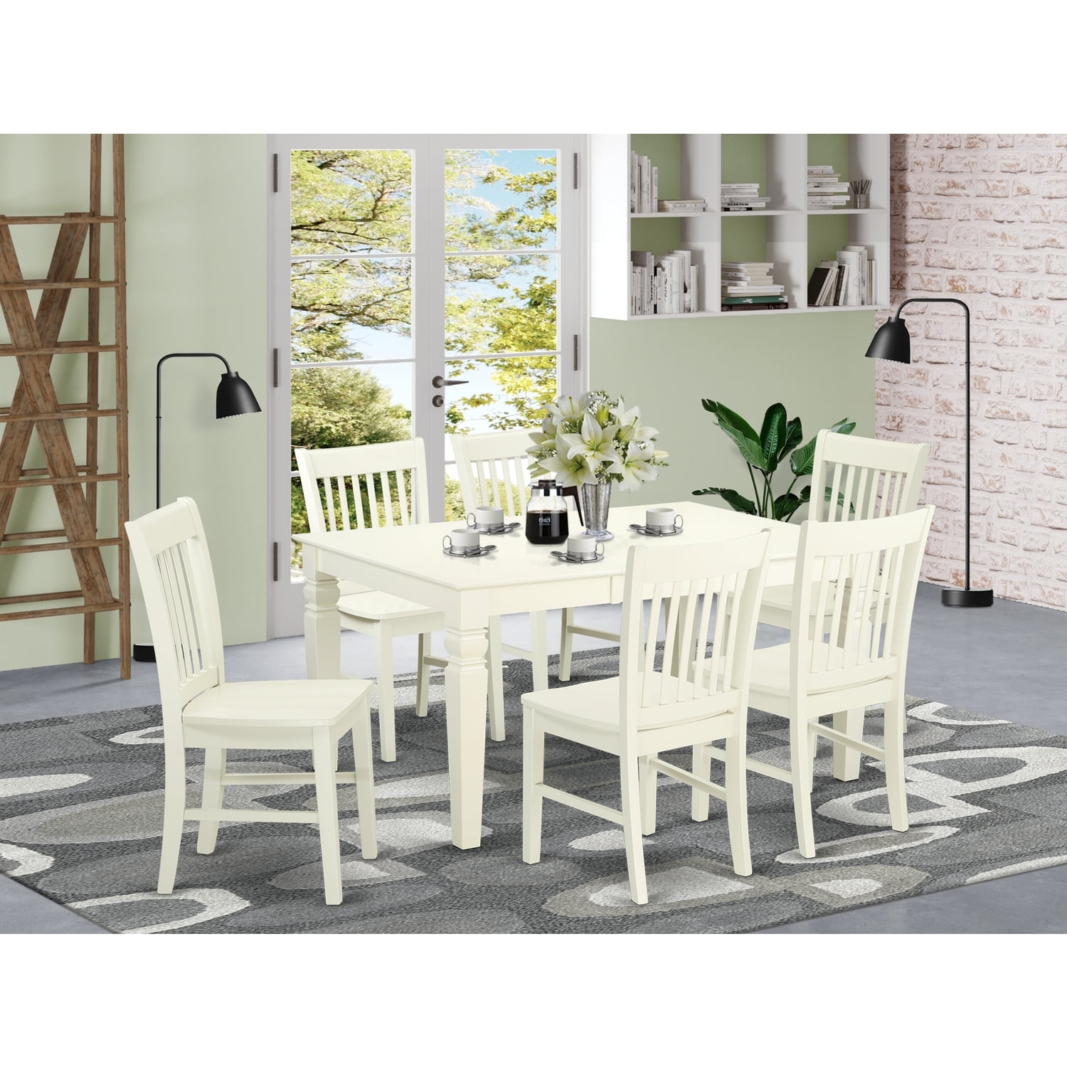 HomeStock Nordic Haven 7 Pc Dining Set With One Weston Dinning Table And 6 Wood Kitchen Area ...
