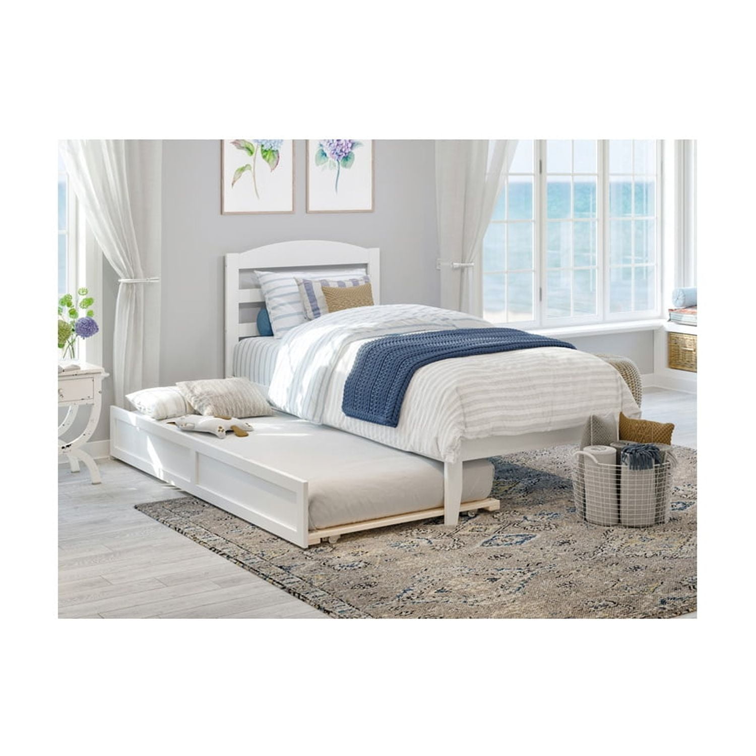 HomeStock Nordic Haven Bed with Twin Extra Long Trundle in White ...