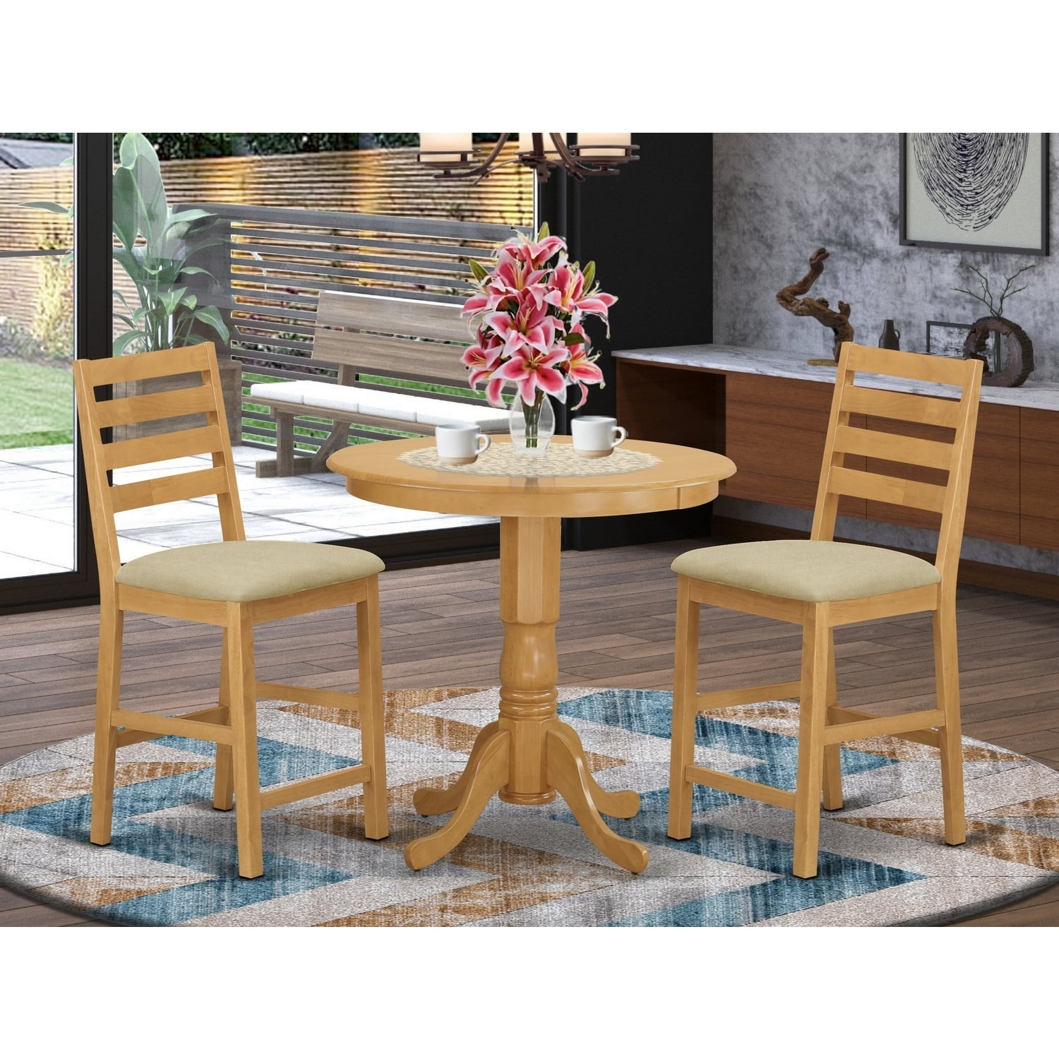 Nordic Dining Set - Round Pedestal Table & 2 Chairs - Modern Kitchen ...