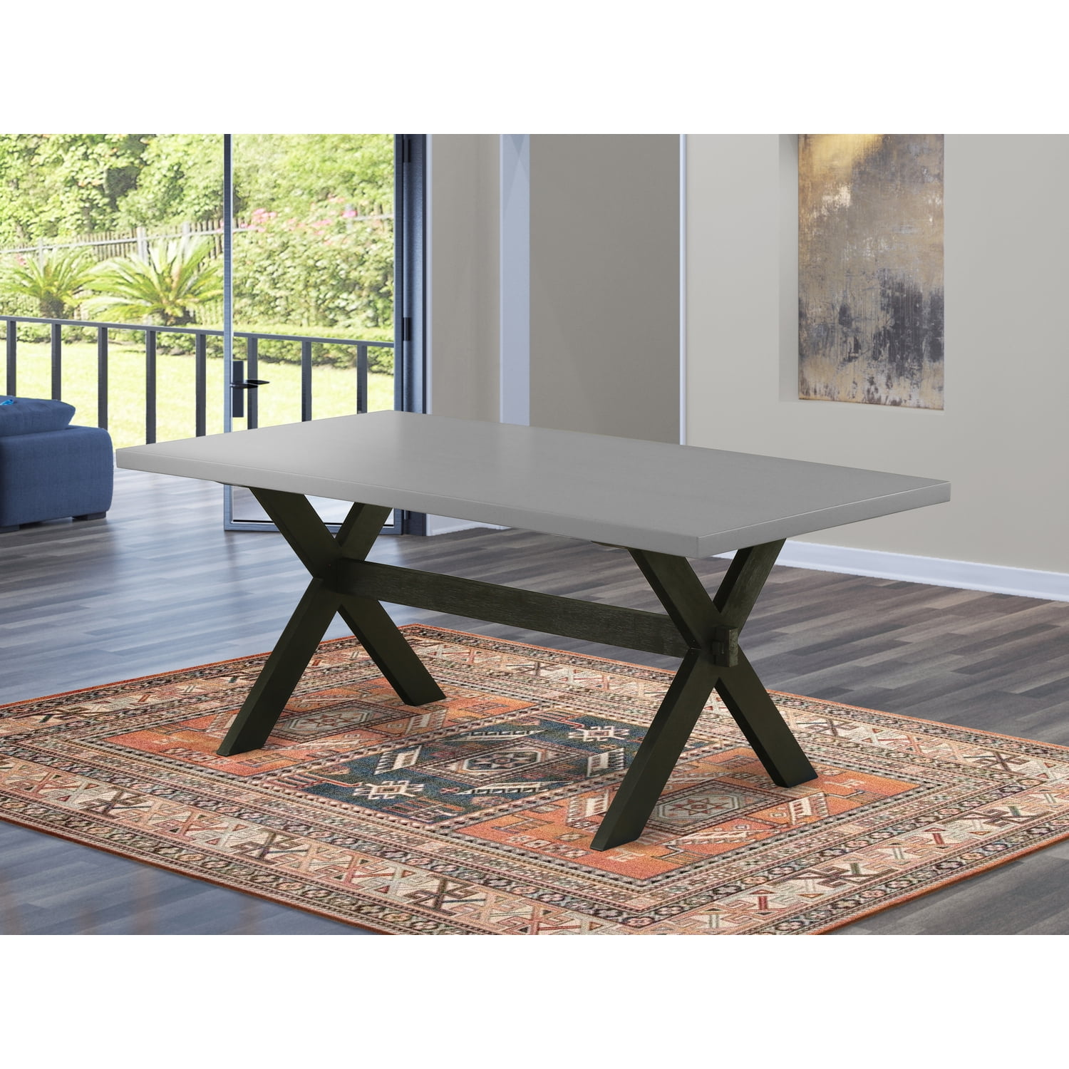 Nordic Dining Table - 40x72 Inch X-Style Table with Cement TopBlack ...