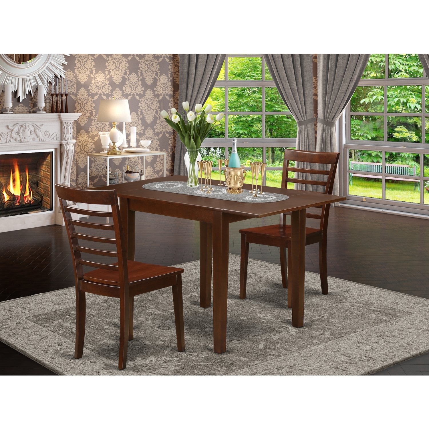 HomeStock Old World Charm 3Pc Dining Set Offers A Dining Table And 2 Wooden Dining Chairs With ...