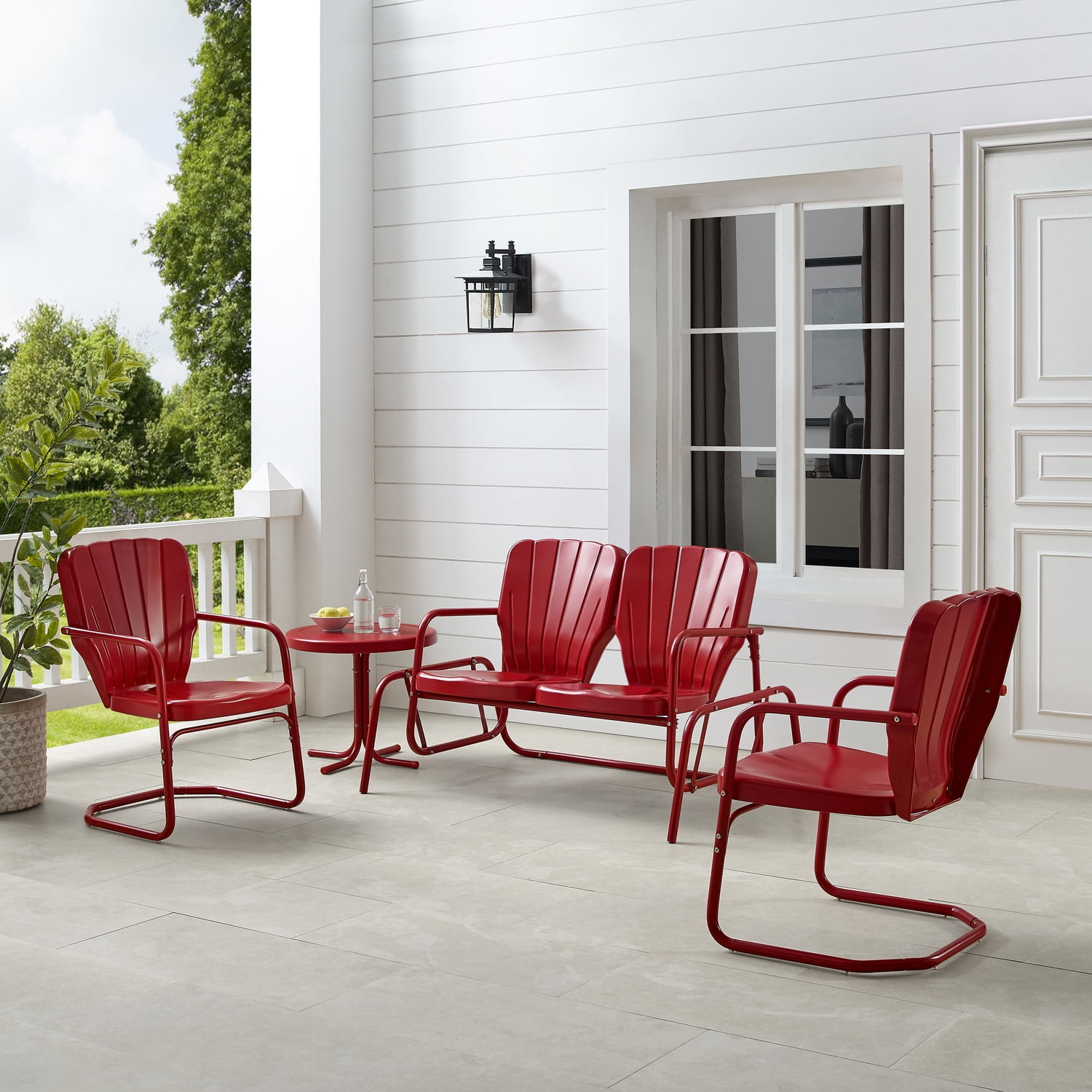 HomeStock Old World Charm 4Pc Outdoor Metal Conversation Set Bright Red ...