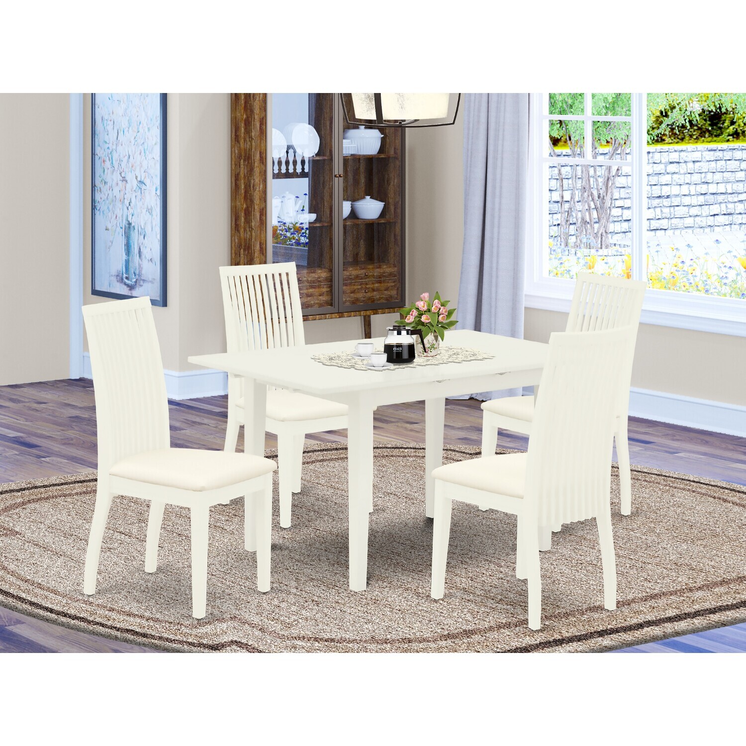 HomeStock Old World Charm 5-Pc Rectangular Dining Table Set Wood Dining Chair With Slatted Back ...