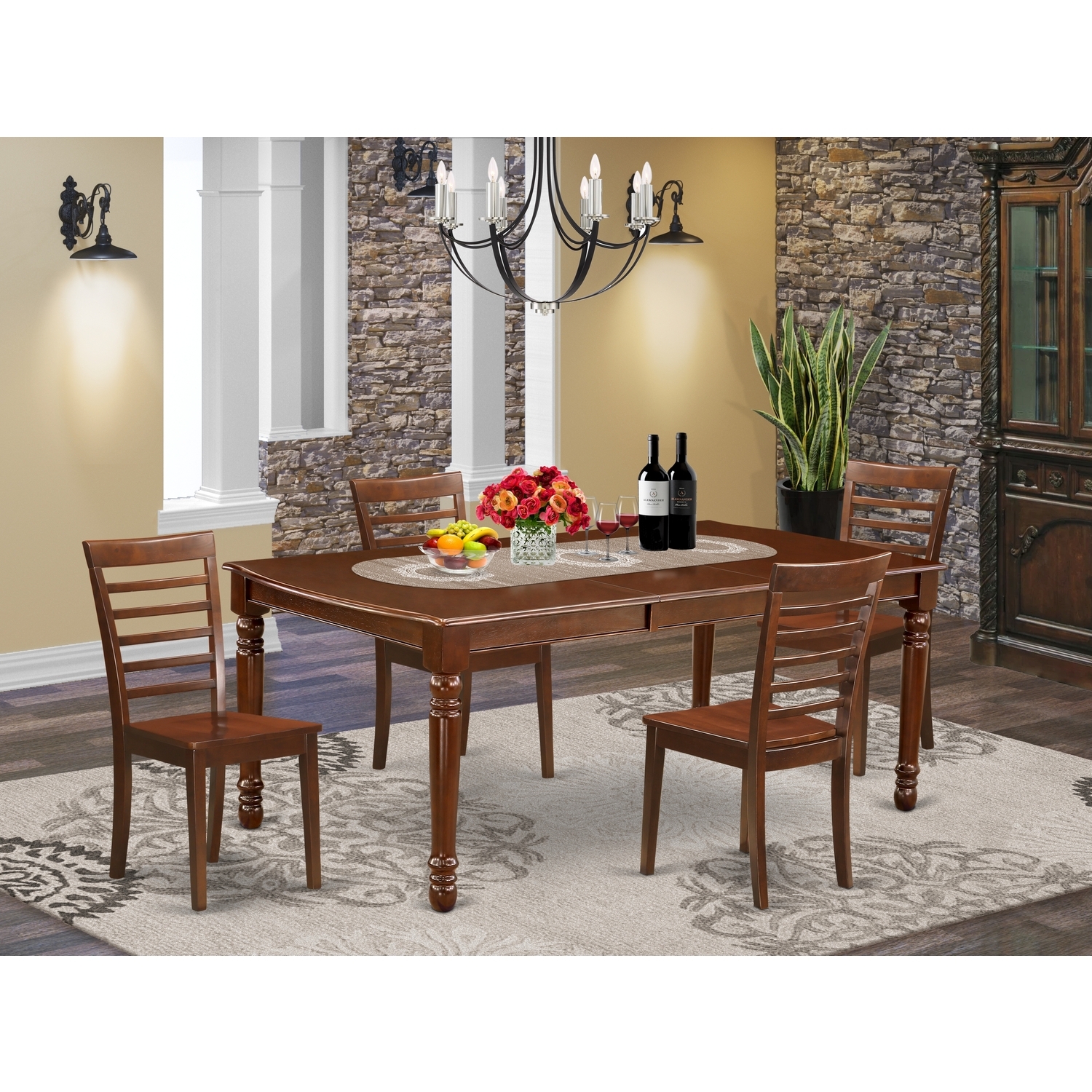 Rectangle Dining Table Set 5pc - 60x78 Inch Table with 4 Wood Chairs ...