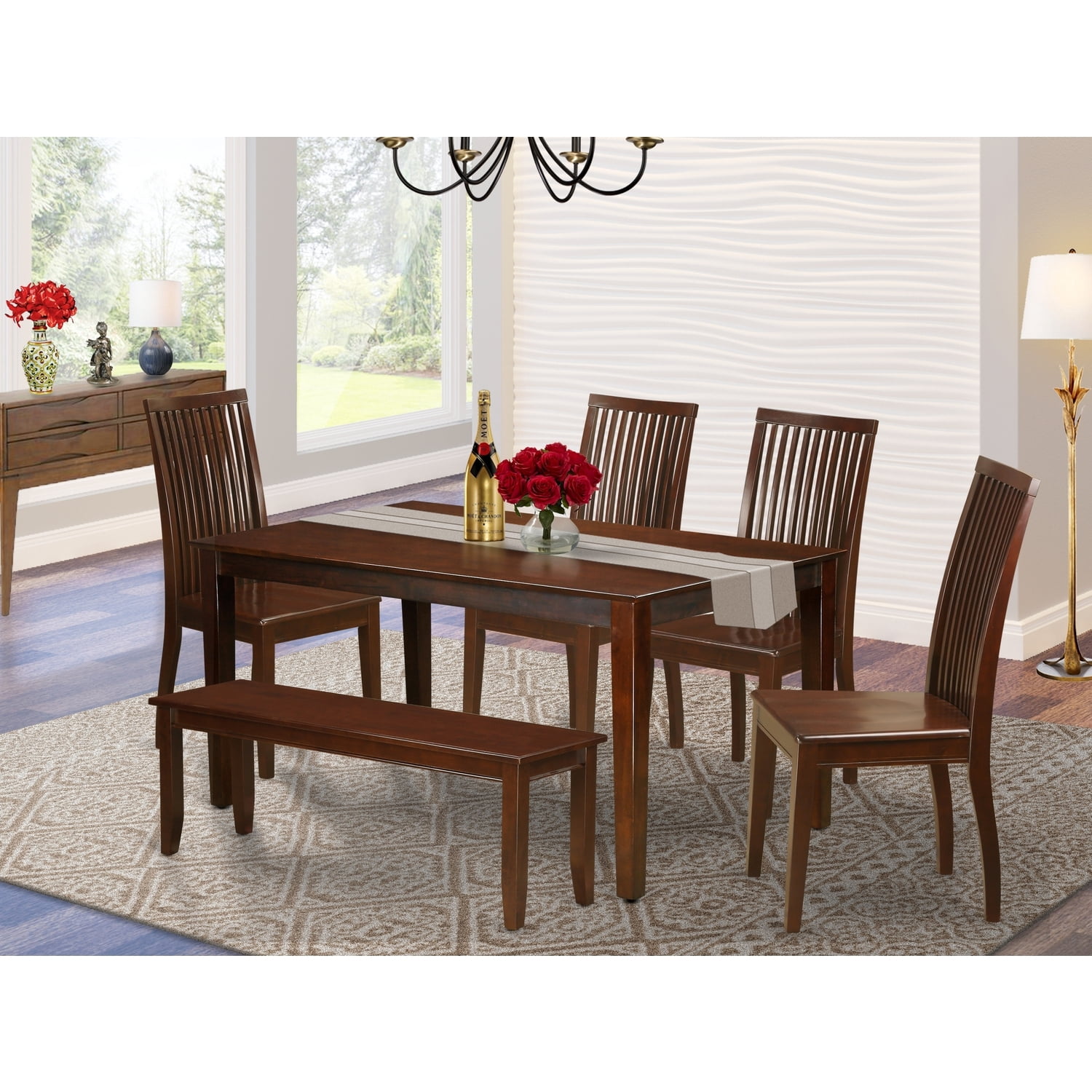 HomeStock Old World Charm 6 Pc Dining Table Set-Solid Top Kitchen Table ...
