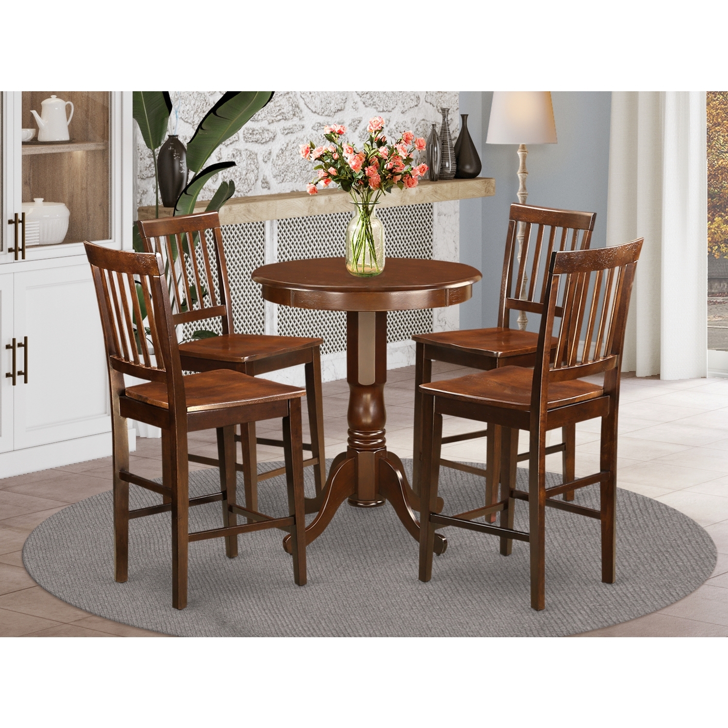 Counter Height Dining Set 5 Piece - Round Table & 4 Chairs - Kitchen ...
