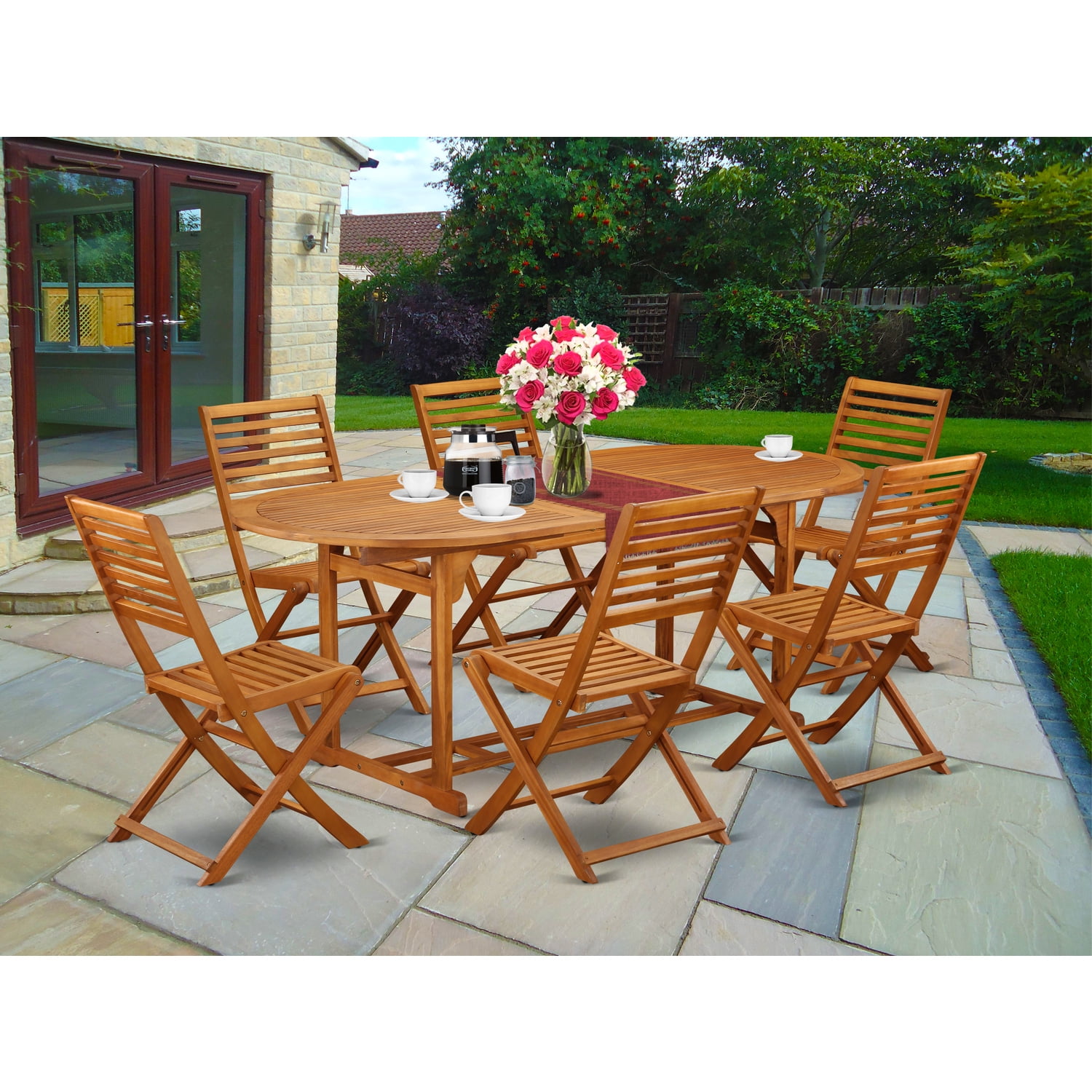 HomeStock Old World Charm This 7 Piece Acacia Wooden Outdoor Patio ...