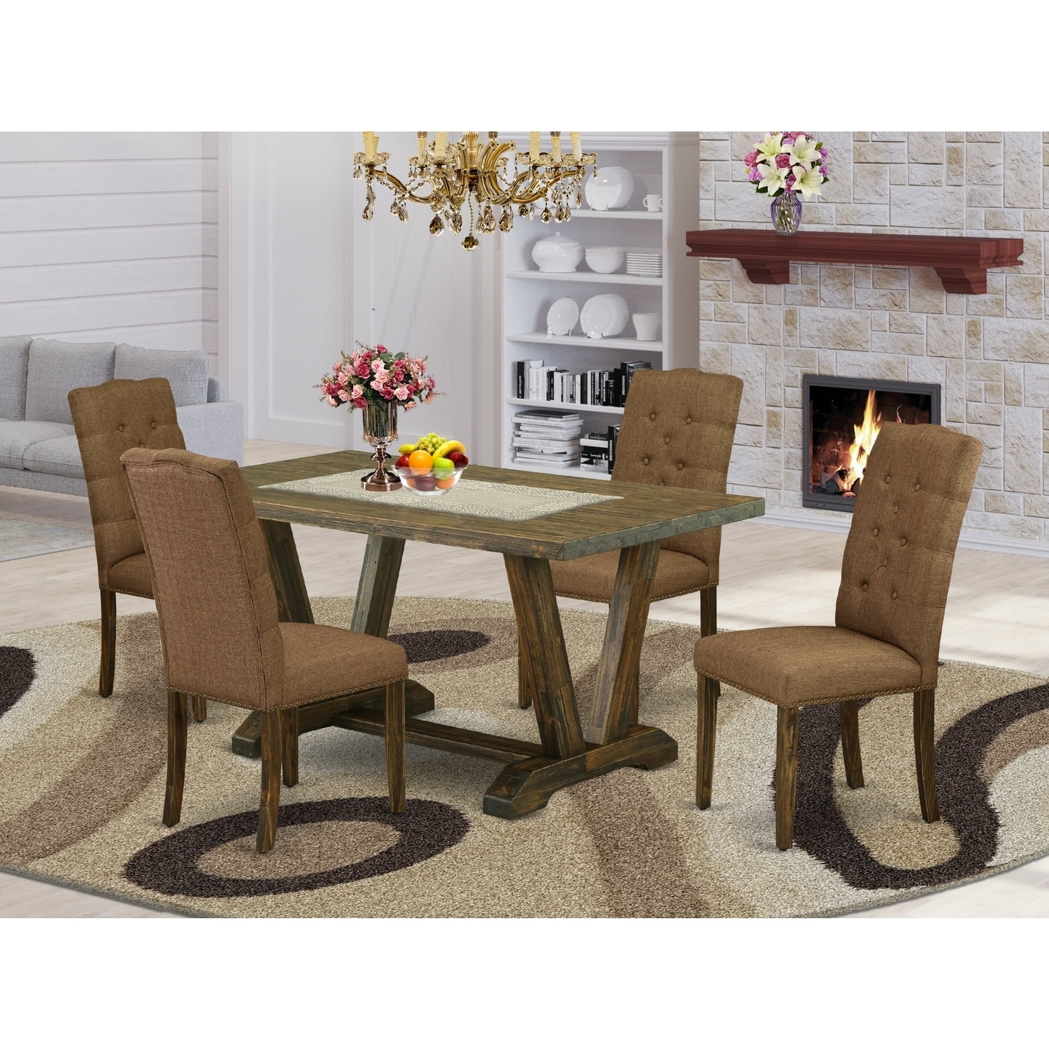 Rectangular Dinette Set 5 Piece - Kitchen Table with 4 Chairs - Tufted ...