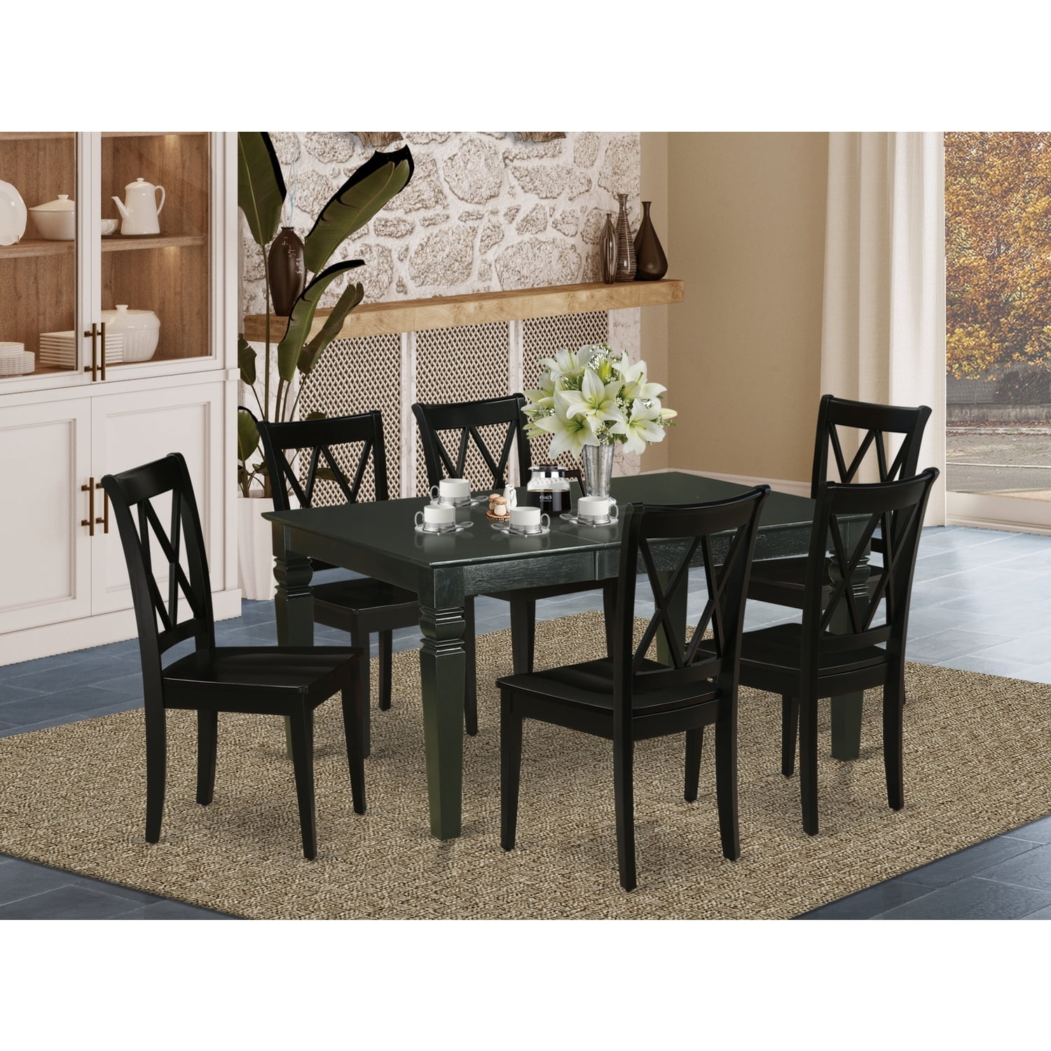 Rectangular Kitchen Table Set 7Pc - 42/60 Inch Dining Table w/ 6 Chairs ...