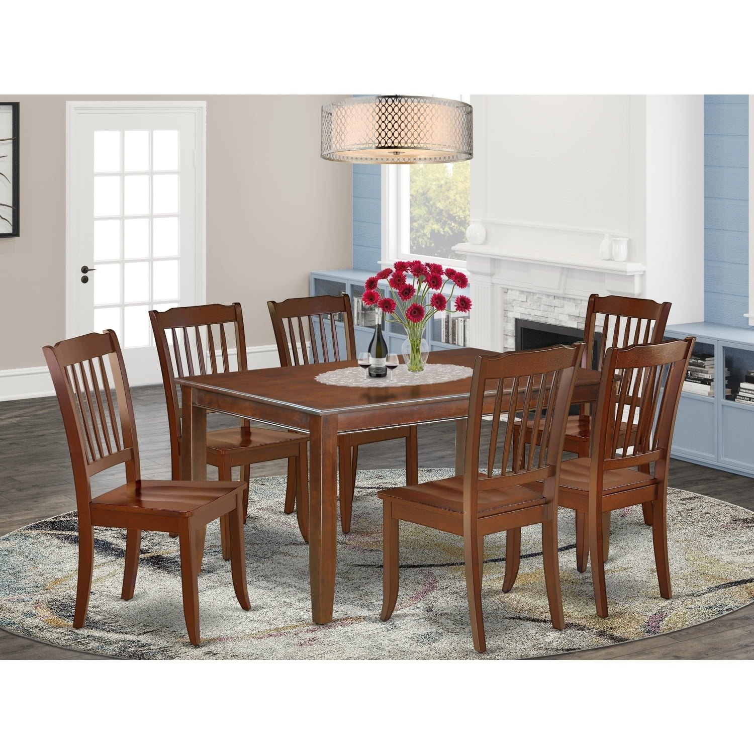 Rectangular Dining Set - 7 Piece Table & Chair Set - Mahogany Finish ...