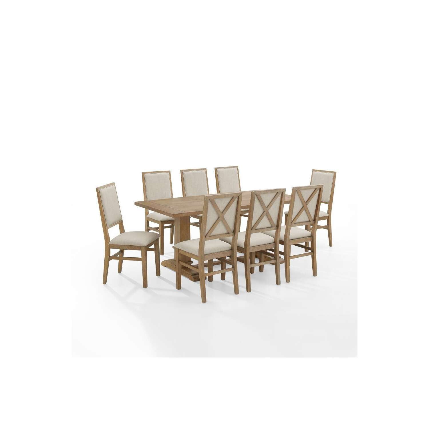 9-Piece Dining Set - Rustic Farmhouse Table & 8 Chairs - Brown/Cream ...
