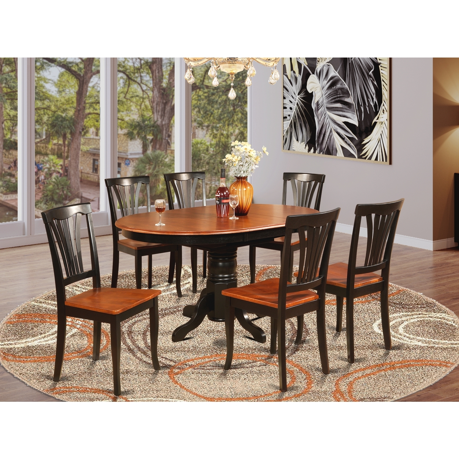 Oval Dining Table Set with 6 Chairs - 42x60 Inch Rubberwood Table ...