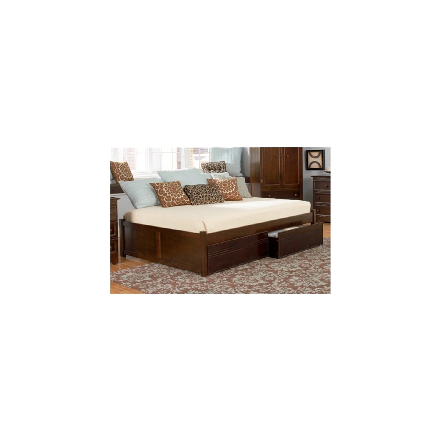 HomeStock Platform Bed with 2 Flat Panel Footboards King Size, Caramel ...