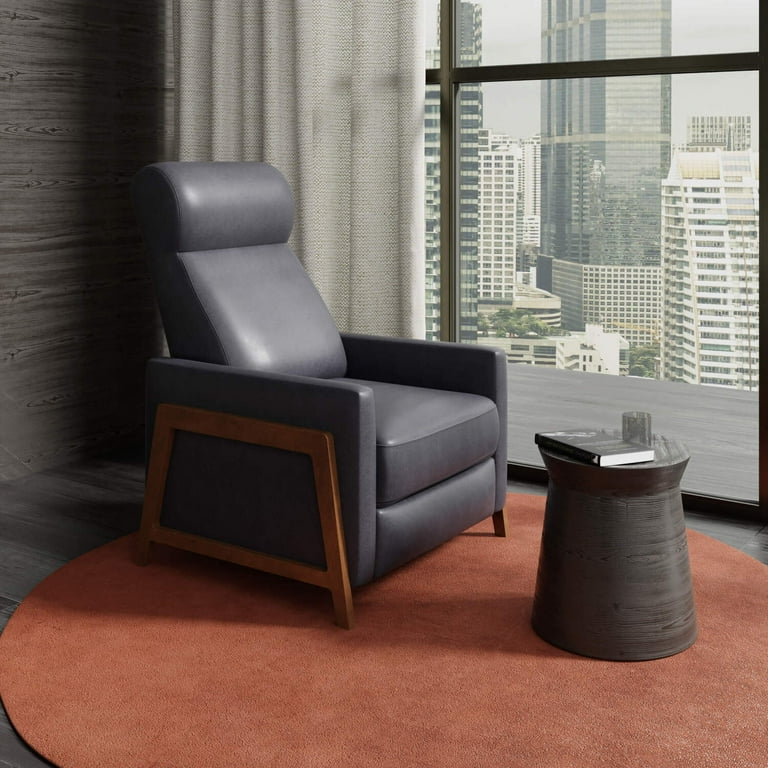 Homestock Pushback Leather Recliner Manual Reclining Chair Thin Track Arms Modern Home Theatre Seating Mediterranean Magic Living Room