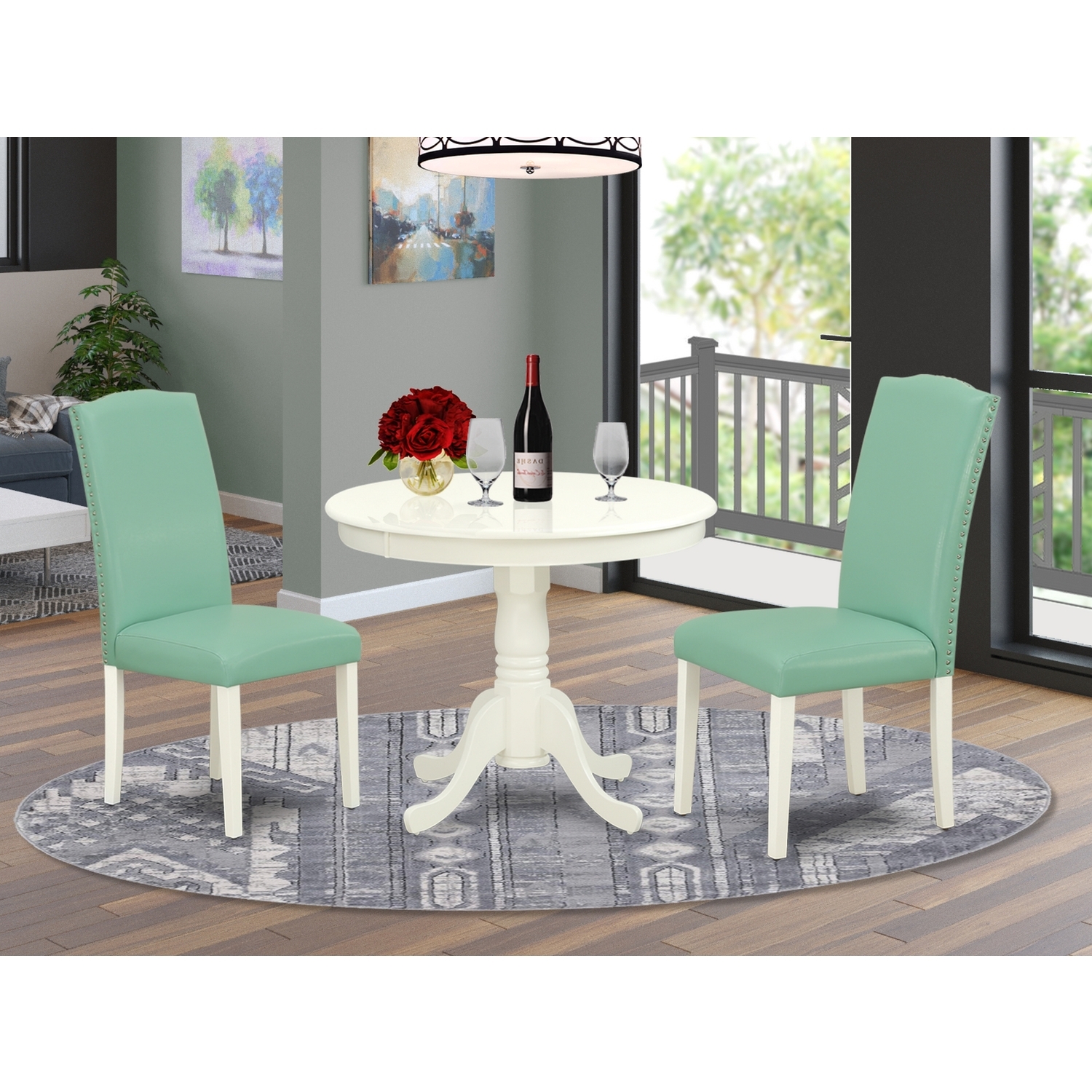 Dining Table Set 3pc - 36 Inch Round Table & 2 Chairs - Linen White ...
