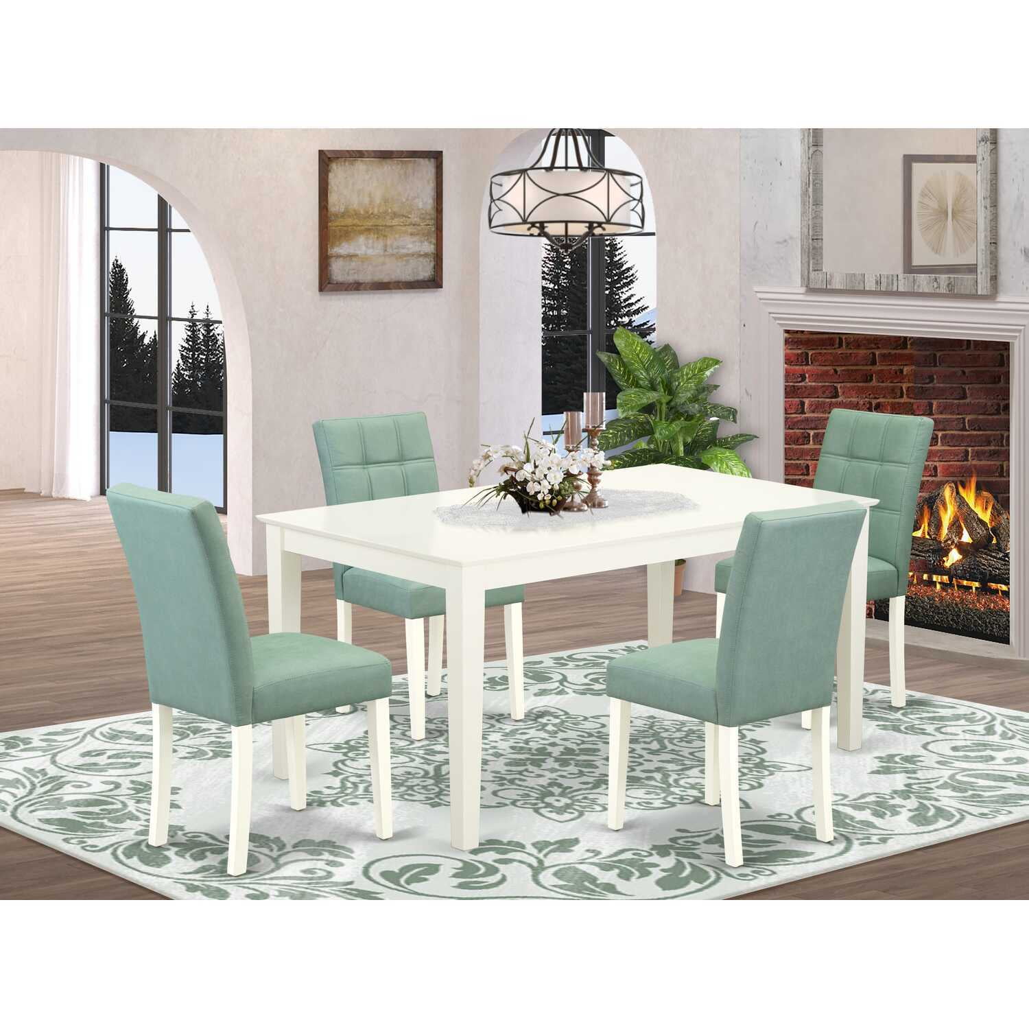 Modern 5 Piece Dining Set - Rectangle Table & 4 Chairs - Linen White ...